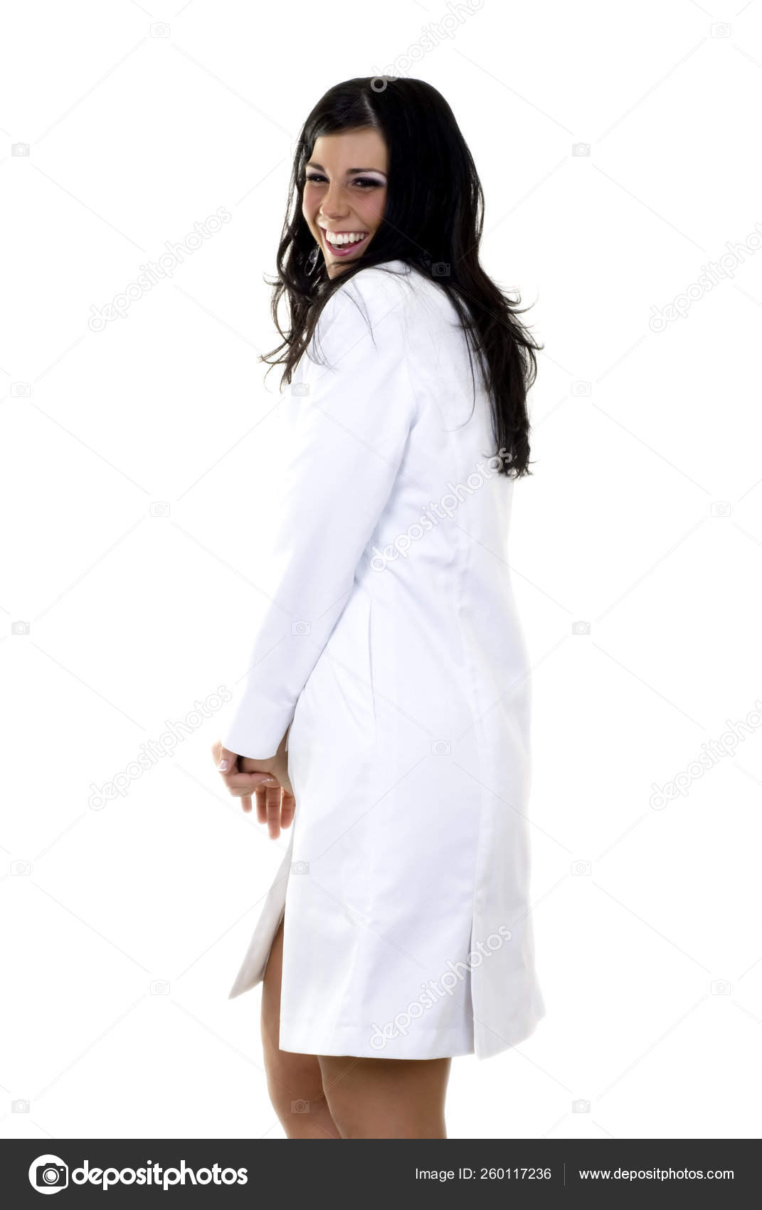 Beautiful Model White Isolated Background Wearing Lab Coat Stock Photo ...
