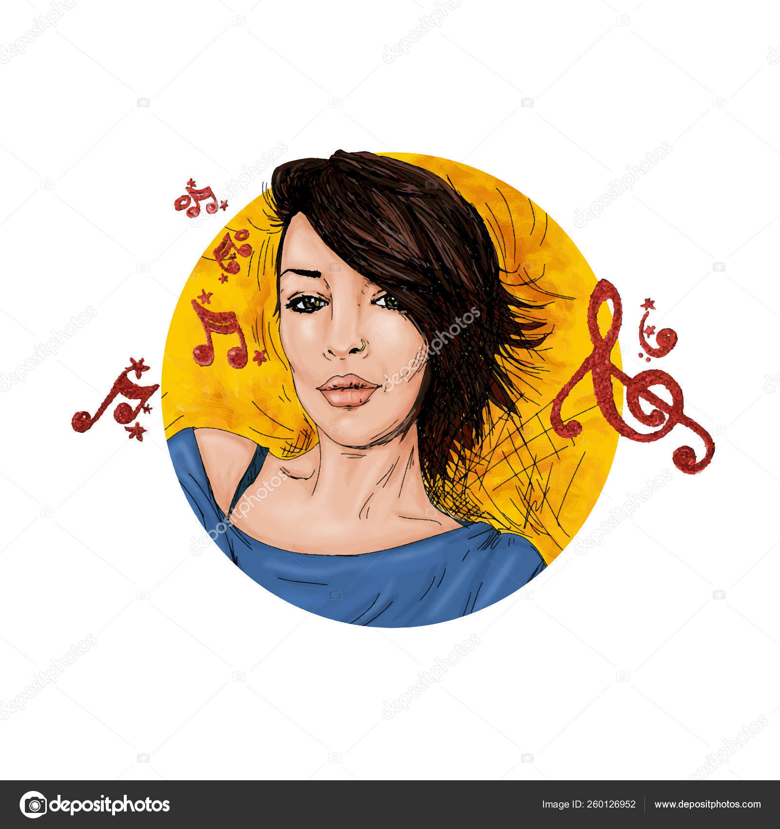 Girl Musical Notes Stock Illustration by ©YAYImages #260126952