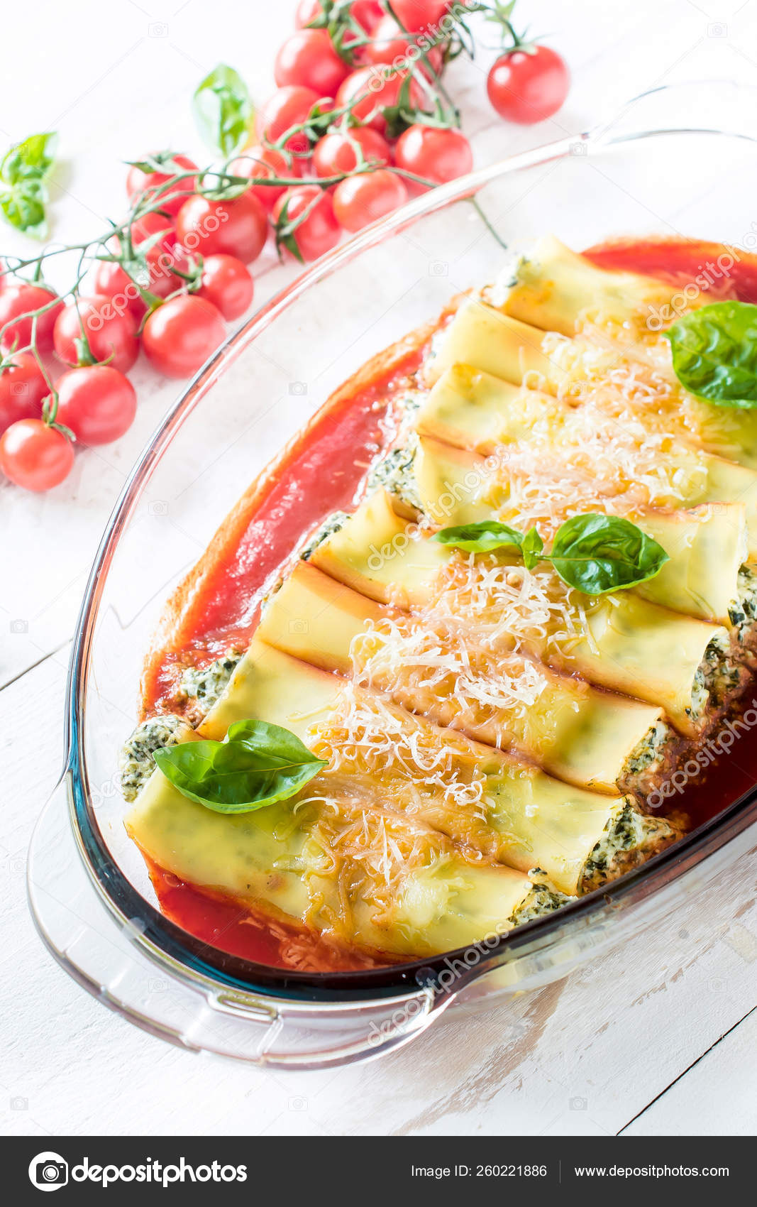 Vegetarian Cannoli Pasta Stuffed Spinach Cheese Selective Focus Stock ...