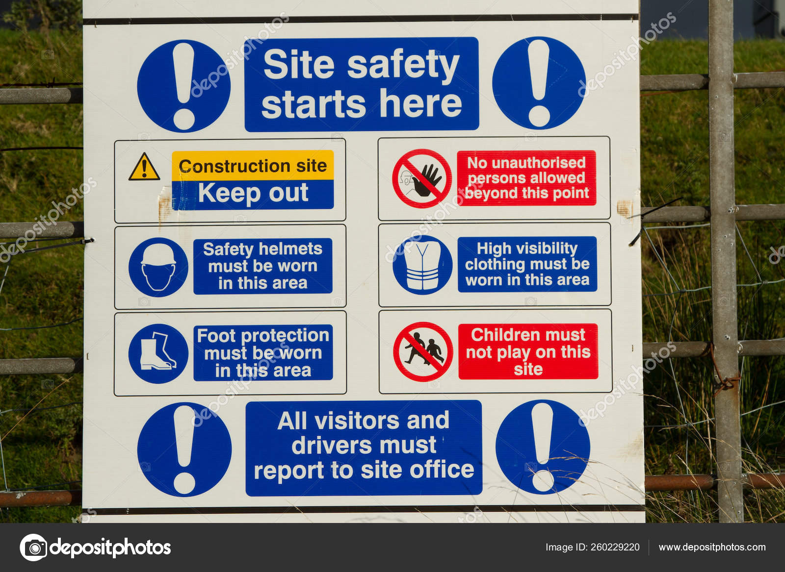 White Board Symbols Warnings Explaining Site Safety Rules Precautions ...