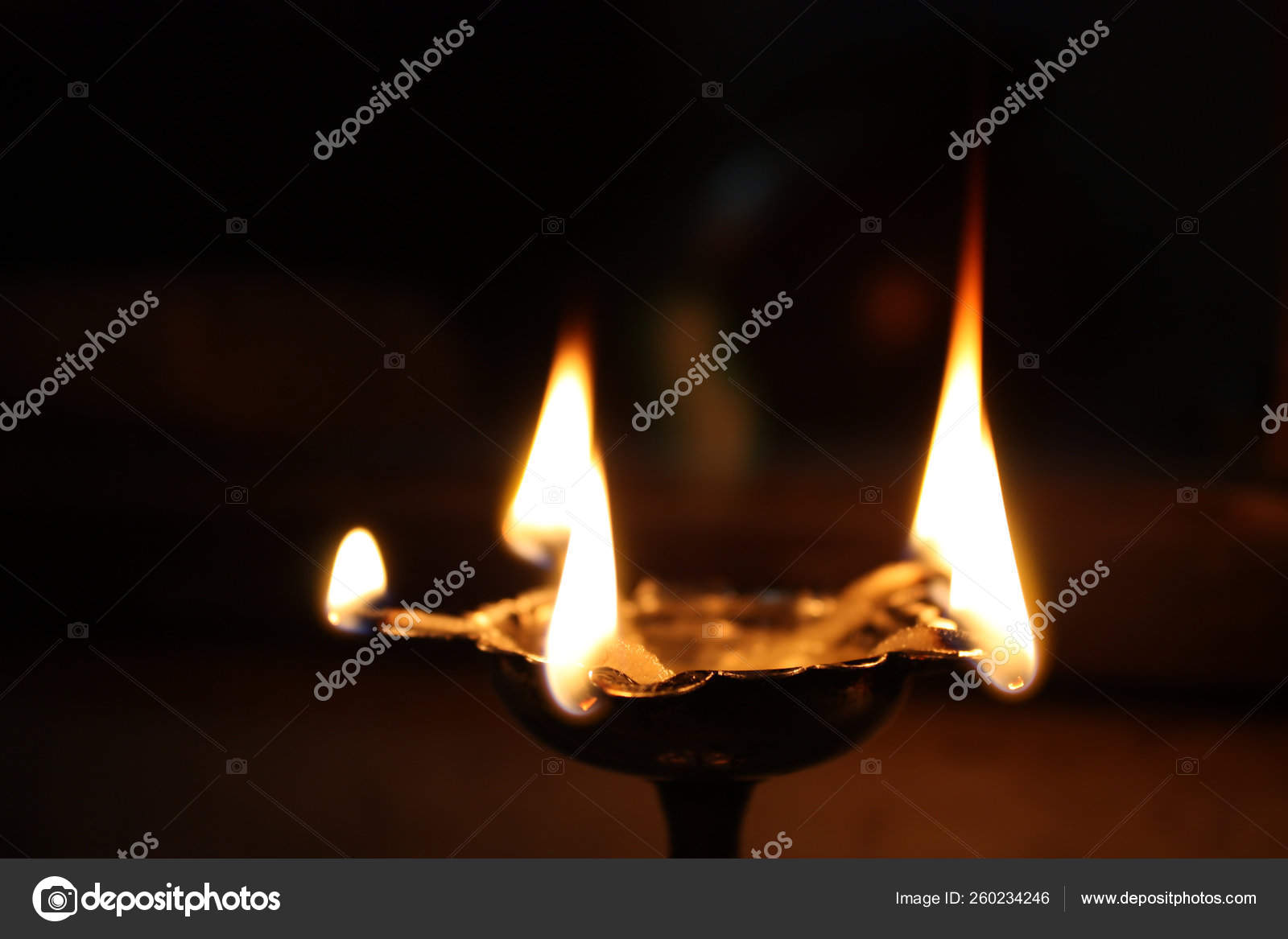 Traditional Holy Oil Lamp Lit Hindu Temple Lamp Made Long Stock Photo ...