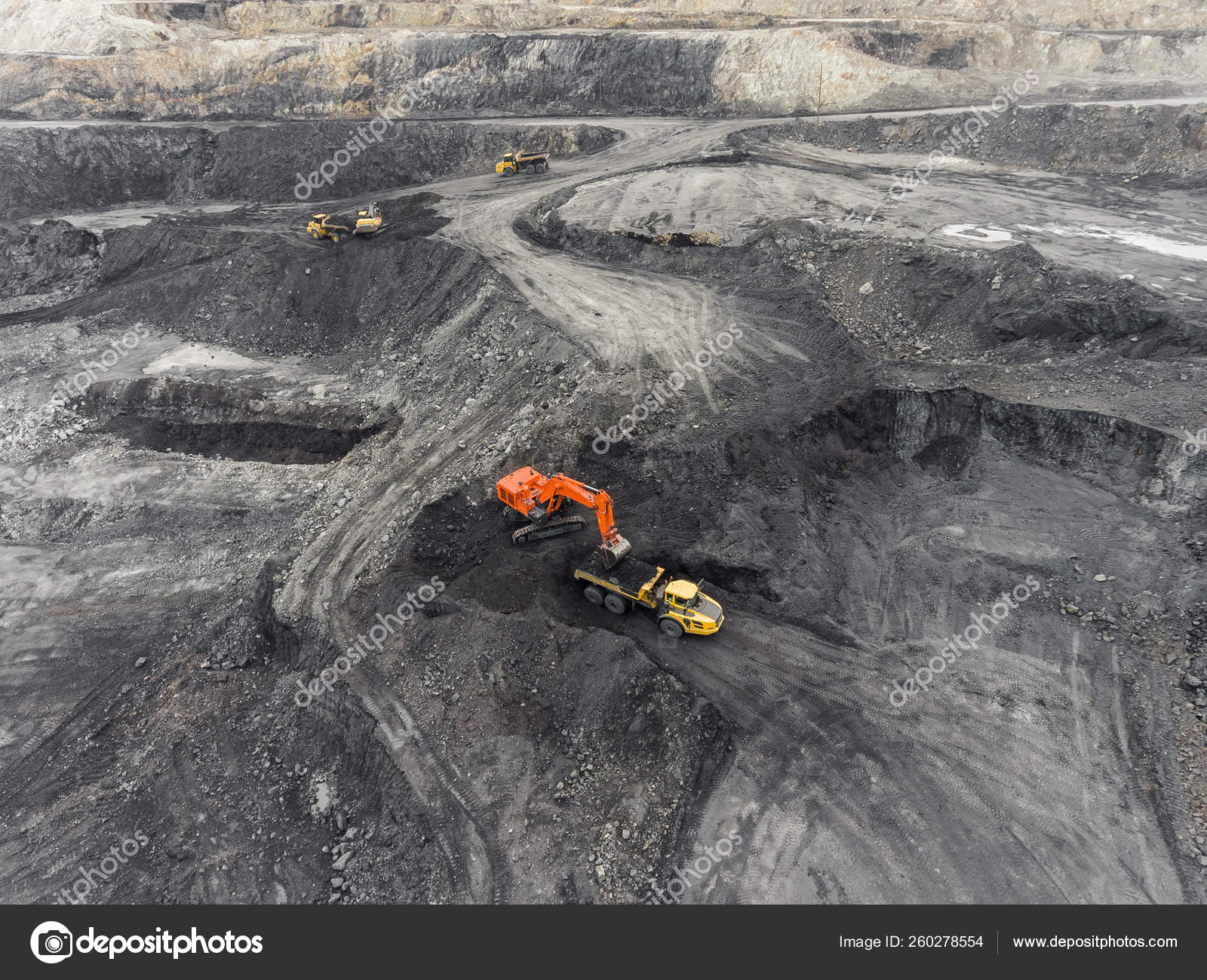 Vista Aérea Mina Céu Aberto Carregamento Rocha Carvão Mineração ...