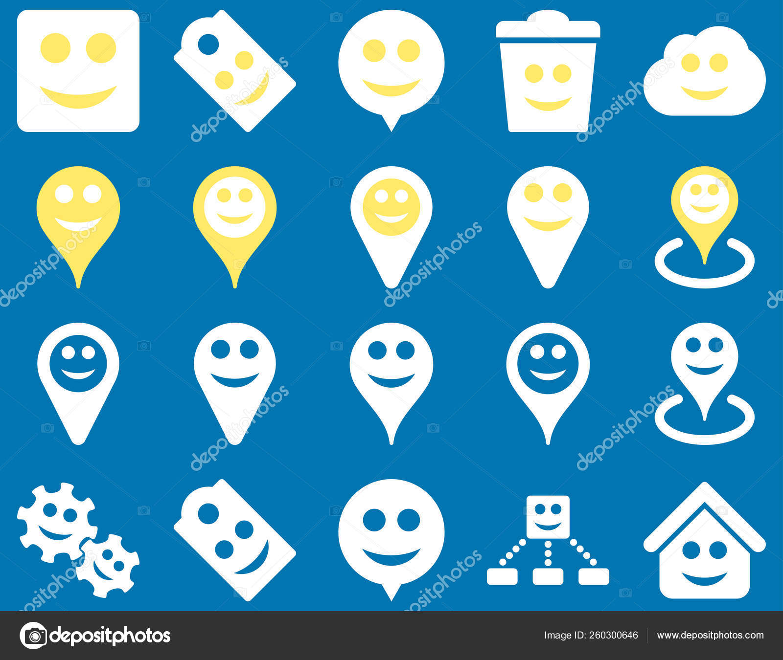Tools Emotions Smiles Map Markers Icons Glyph Set Style Bicolor Stock ...