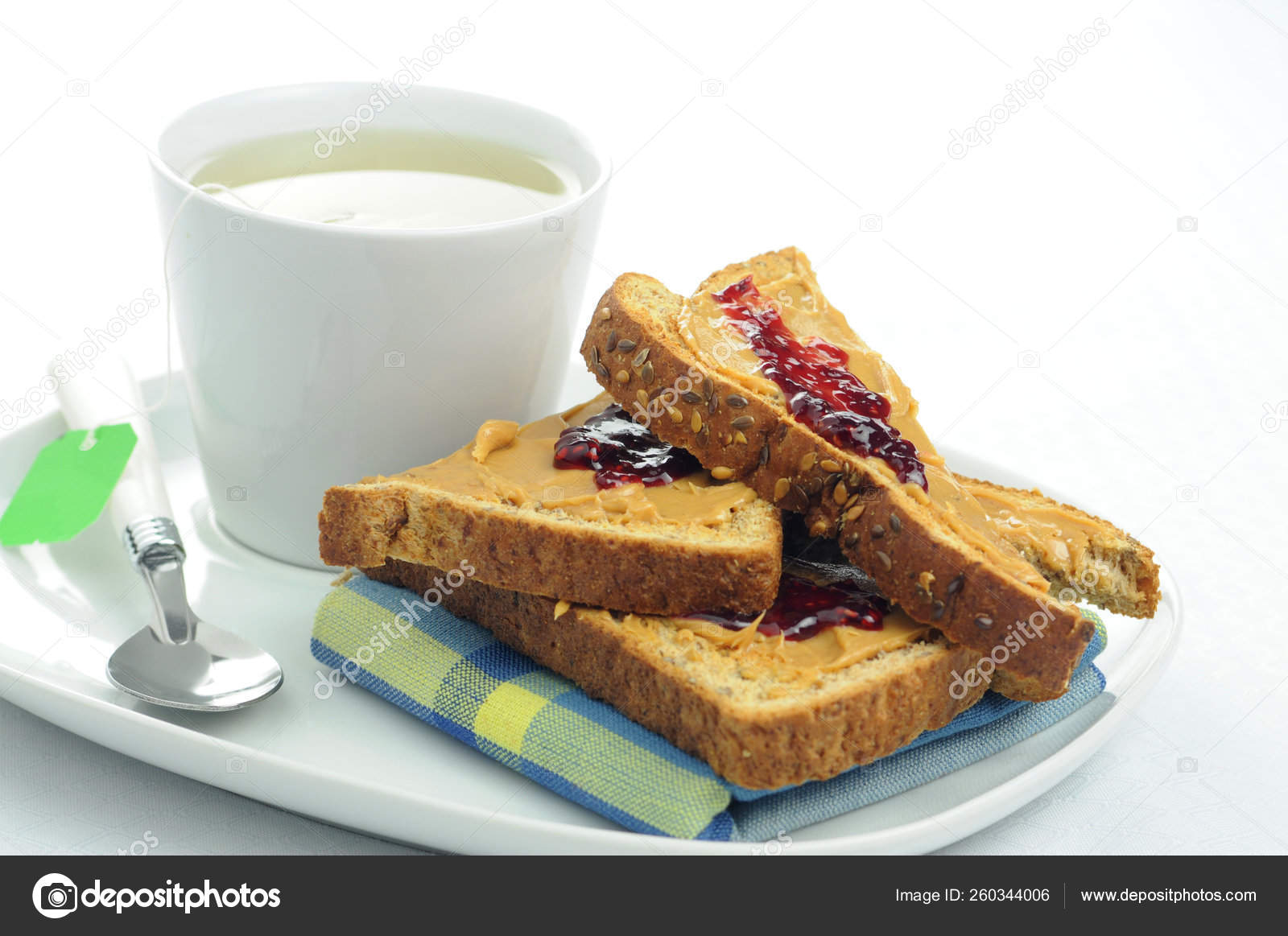 Toast Peanut Butter Jam Cup Tea — Stock Photo © YAYImages #260344006