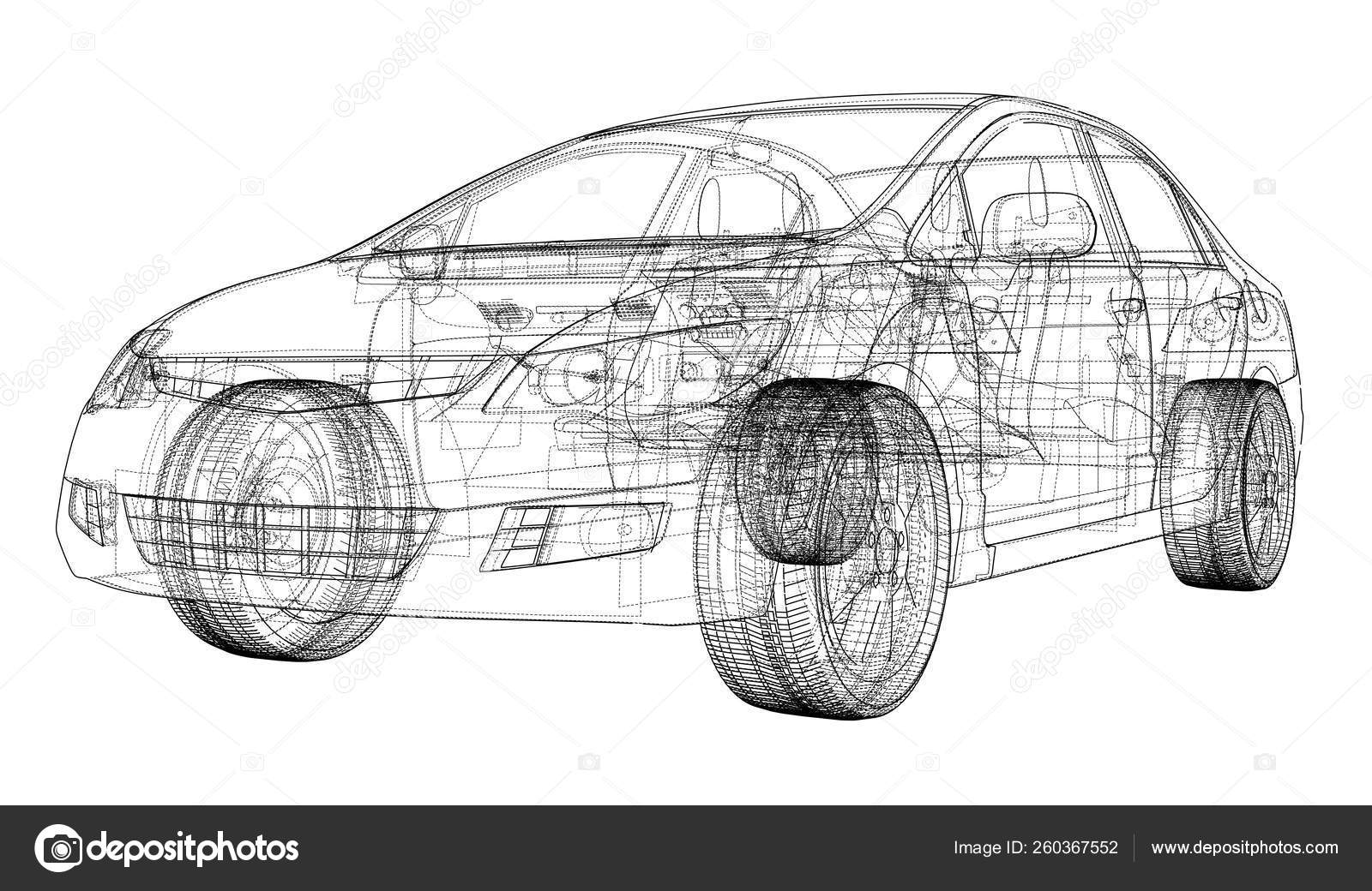 Concept Car Blueprint Illustration Wire Frame Style Stock Illustration ...