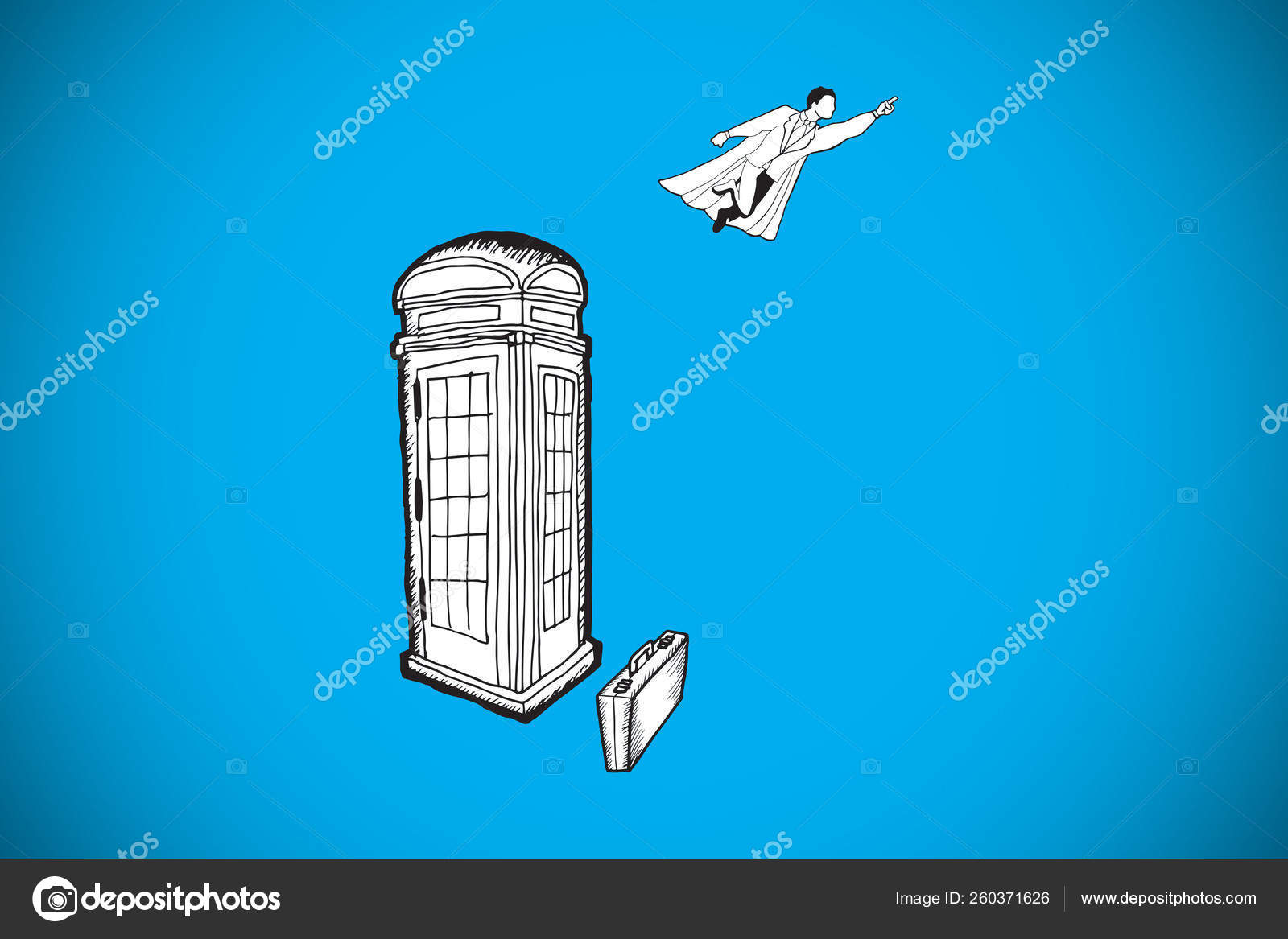 Superhero Flying Doodle Blue Background Vignette Stock Illustration by ...