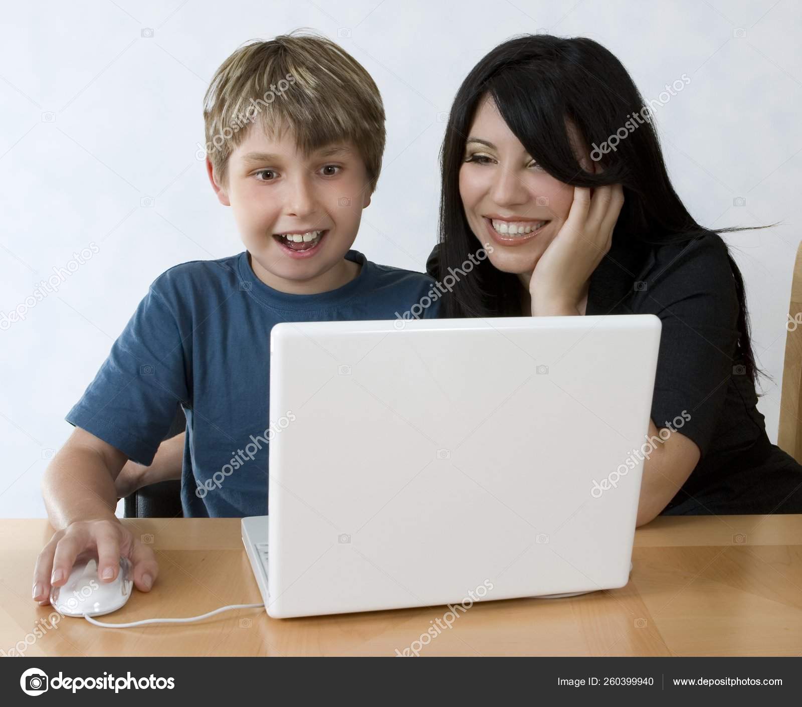 Learning Can Fun Boy Using Laptop Computer Expression Joy — Stock Photo ...
