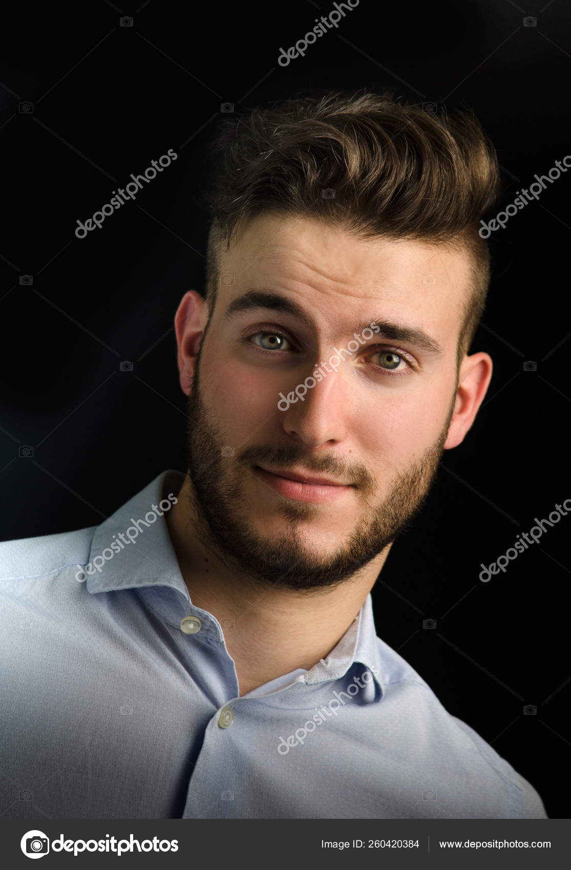 Portrait Attractive Young Man Nice Expression Isolated Black Background ...