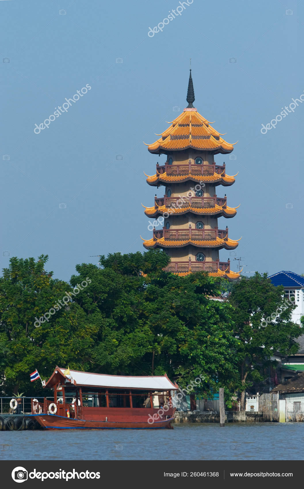 Chinese Style Chee Chin Khor Pagoda Chao Praya River Thonburi – Stock ...