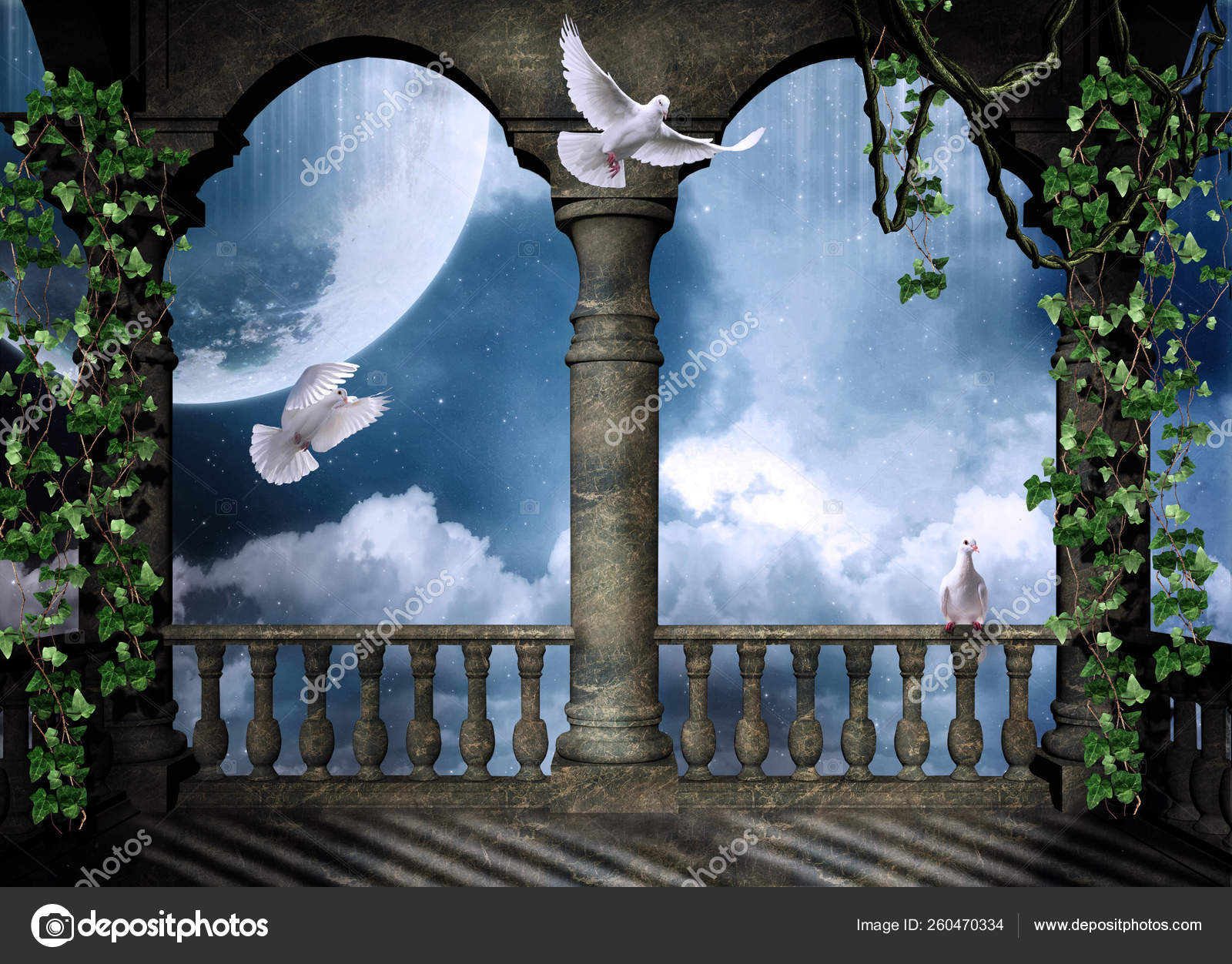 Old Castle Balcony Plants Beautiful Sky Full Moon Stock Photo by ...