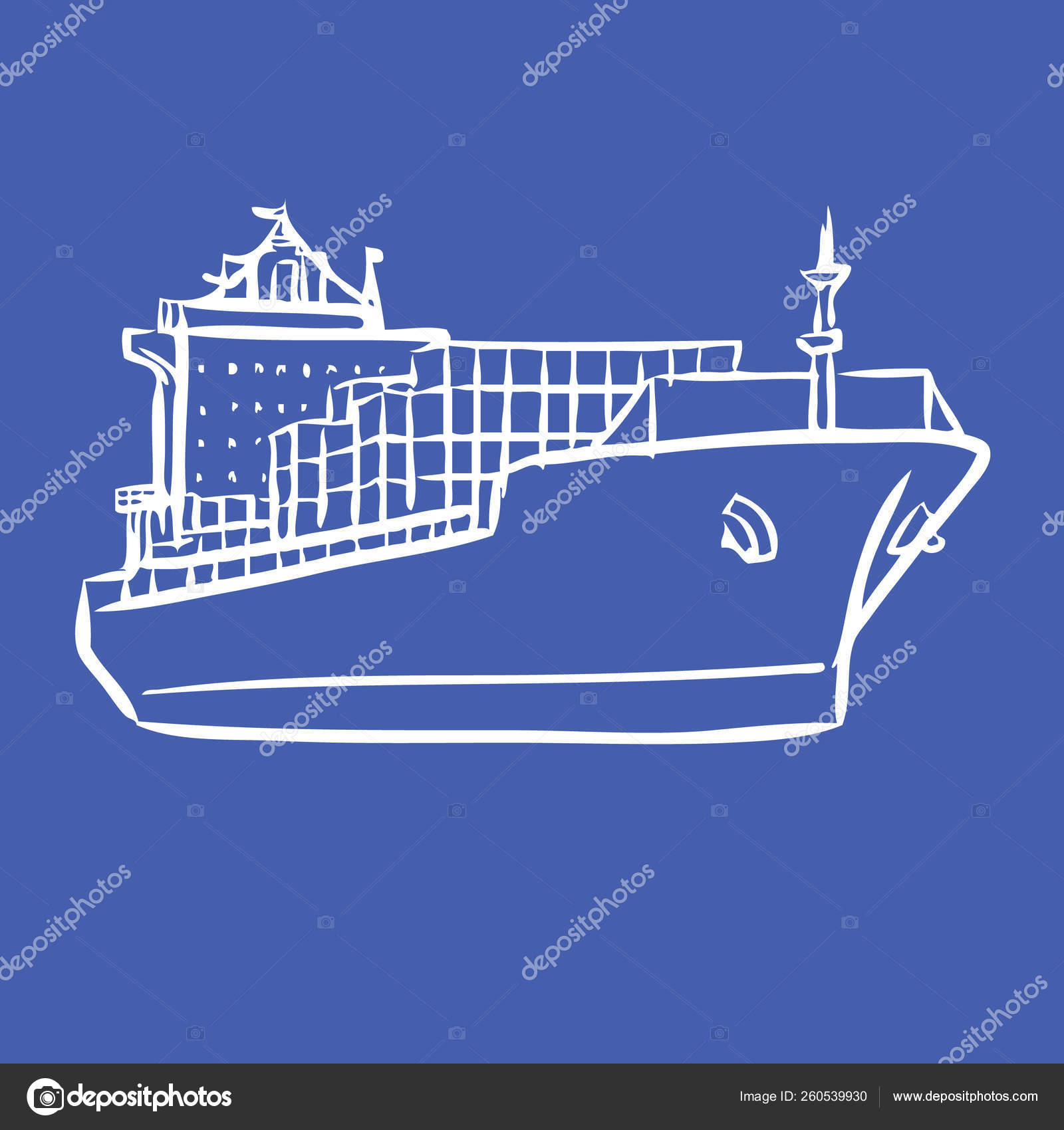 Freehand Sketch Illustration Cargo Ship Containers Icon Doodle Hand ...
