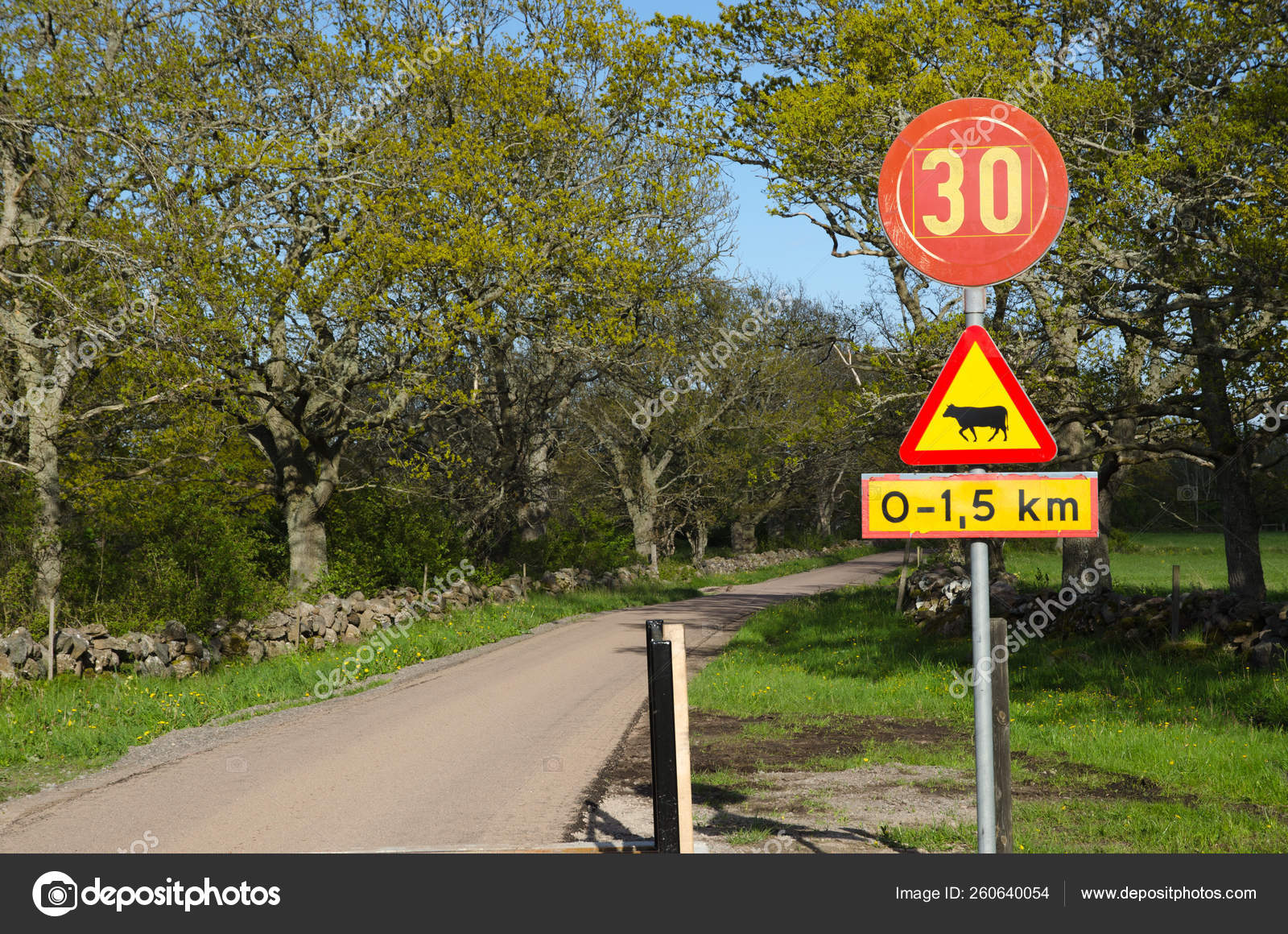 Country Road Road Signs Swedish Rural Landscape Spring Stock Photo by ...