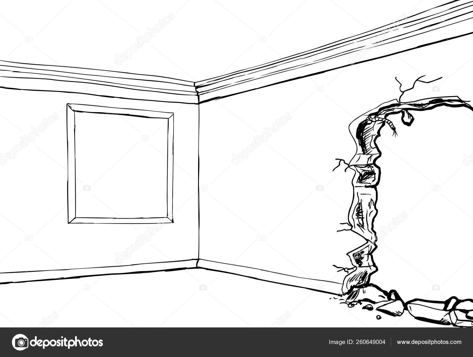 Outline Drawing Room Empty Picture Frame Partially Destroyed Wall Stock ...