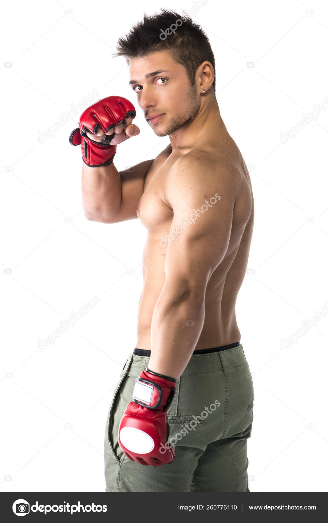 Muscular Shirtless Young Man Mixed Martial Arts Gloves Mma Profile ⬇ ...