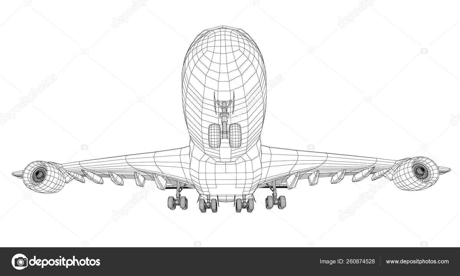 Passenger Aircraft Illustration Wire Frame Style Layers Visible ...
