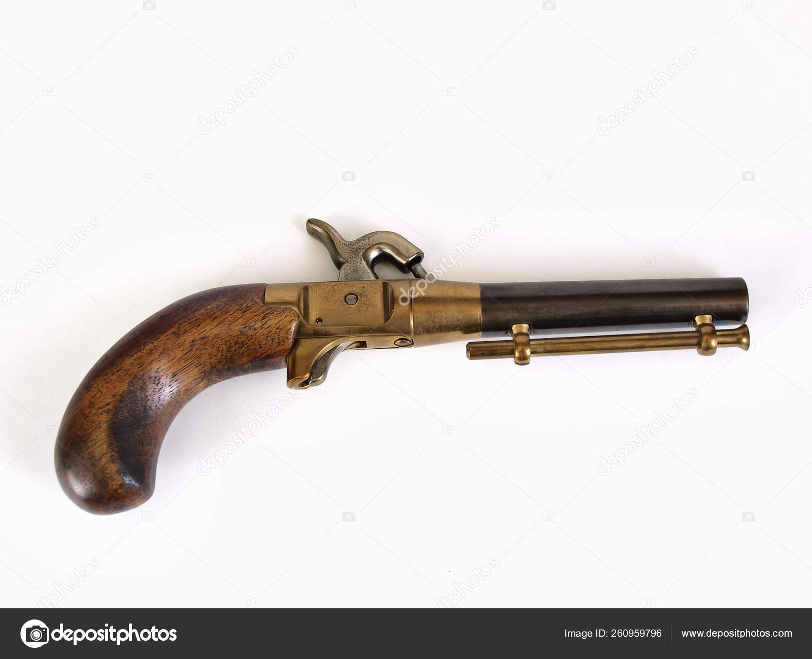 Small Single Shot Black Powder Muzzle Loading Pistol White Background ⬇ ...