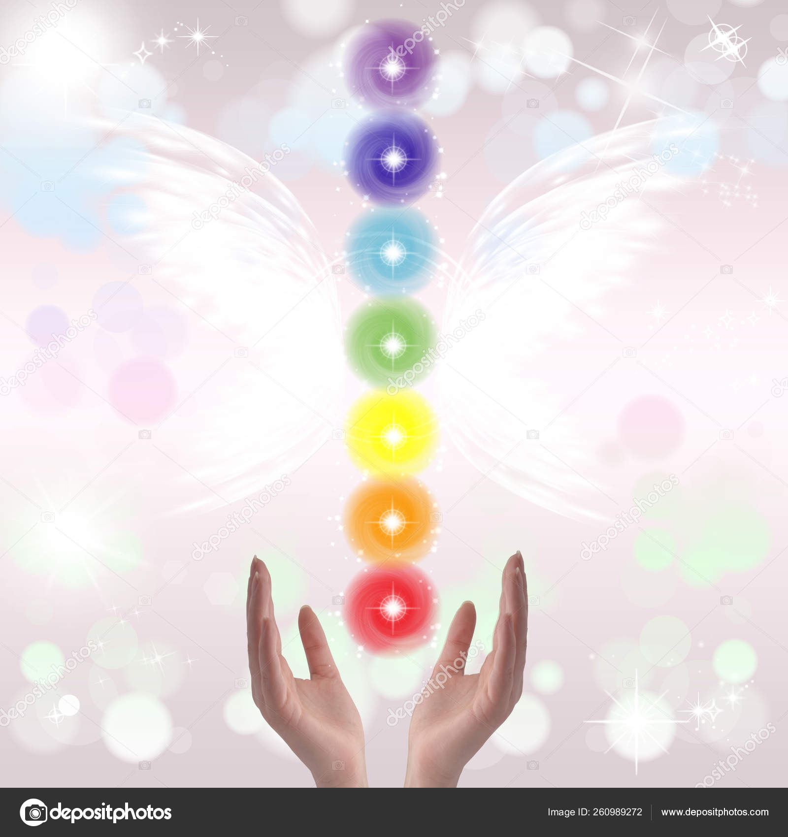 Manos Curativas Siete Chakras Sobre Brillante Fondo Color Pastel ...