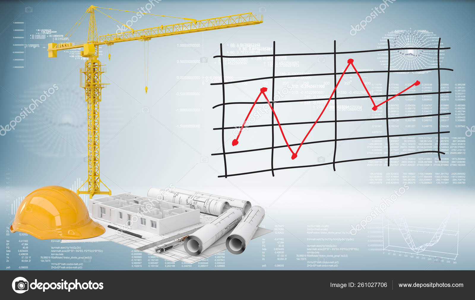 Drawings Tower Crane Helmet Building Walls Graph Price Changes Stock ...
