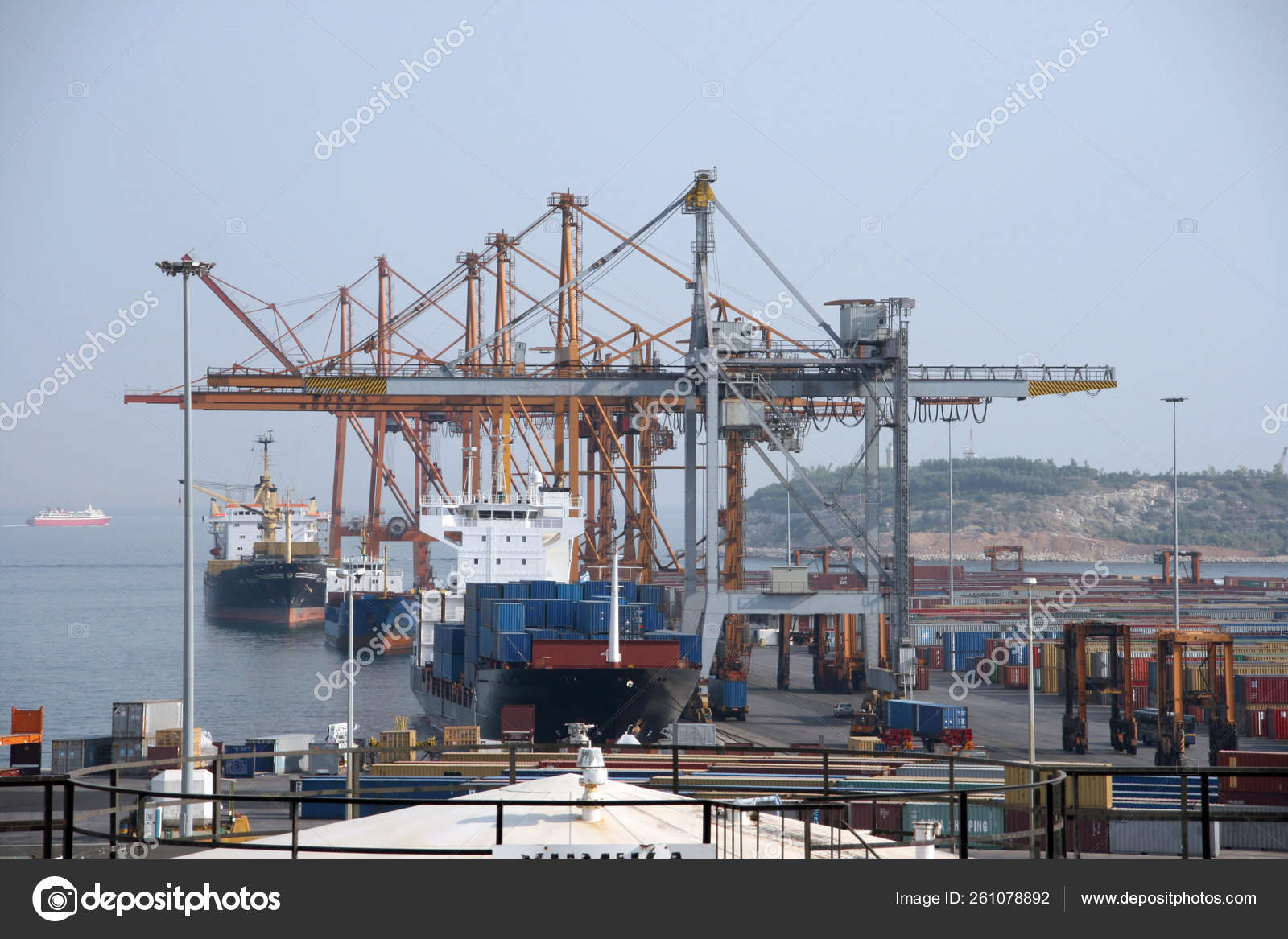 Commercial Port Gargo Ships Container Loading Cranes Piareus Athens ...