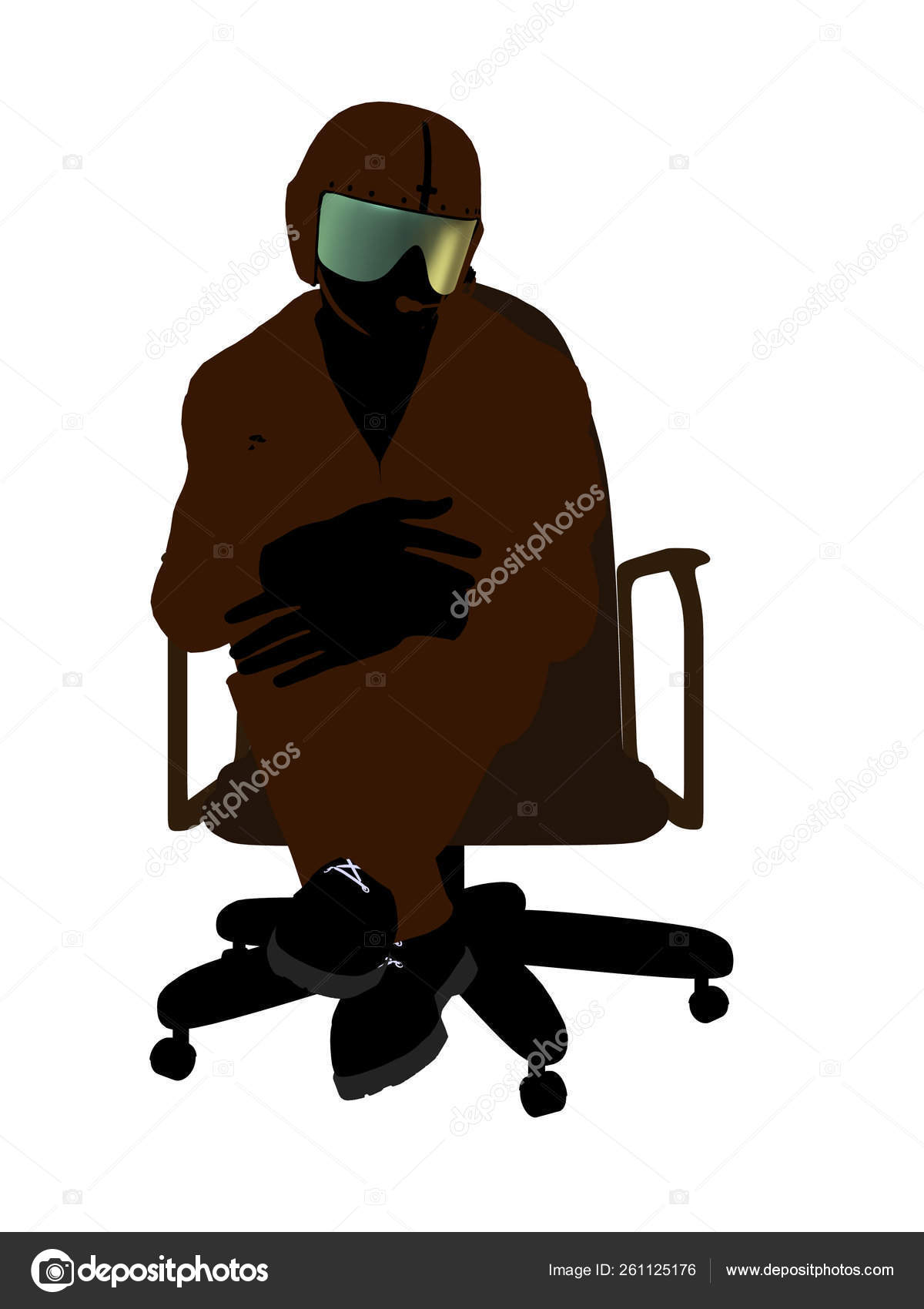 Male Pilot Sitting Chair Silhouette Illustration White Background Stock ...