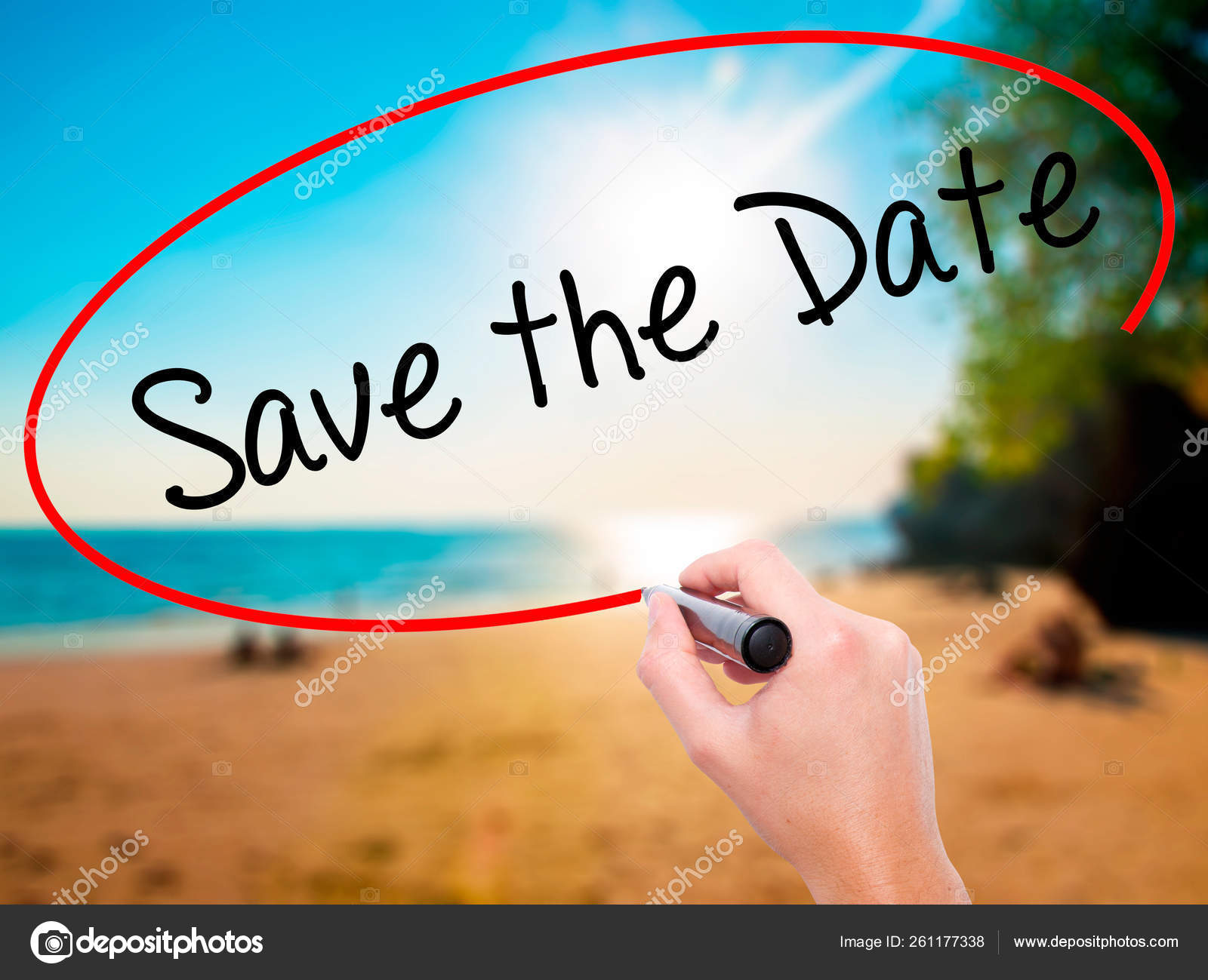 Man Hand Writing Date Black Marker Visual Screen Isolated White Stock ...