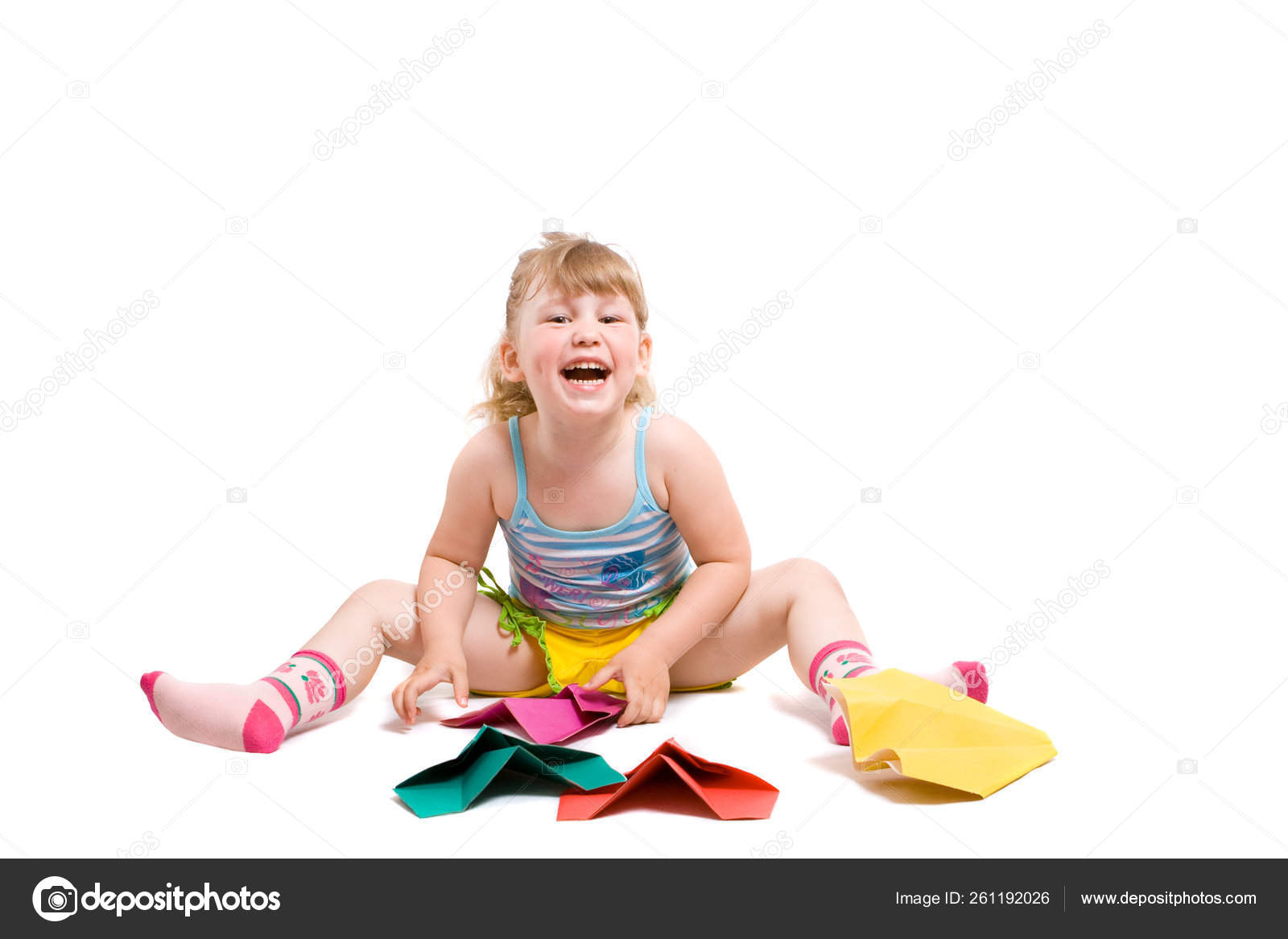Baby Playing Made Hands Paper Airplane Very Happy Her Work Stock Photo ...