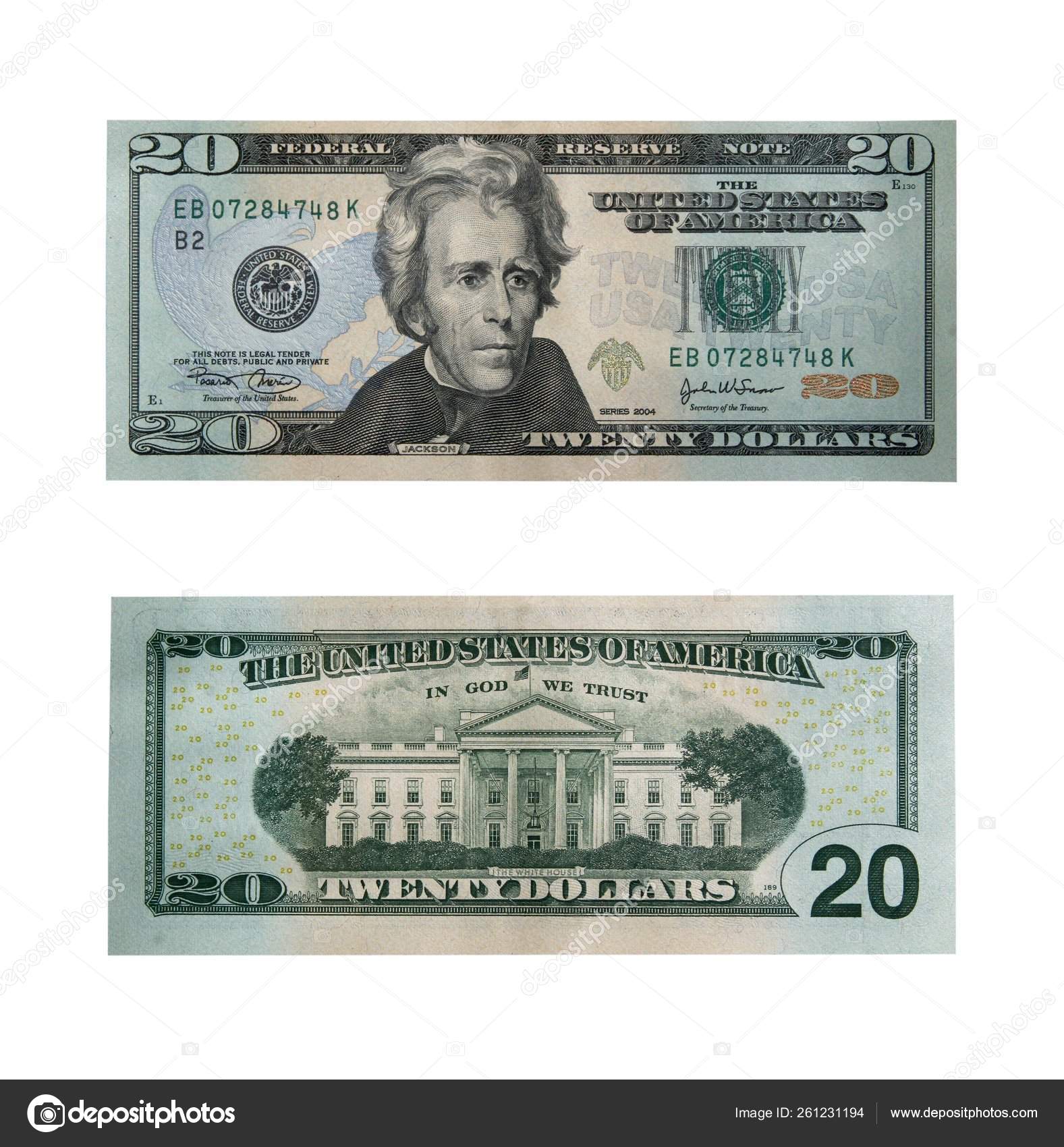 Both Sides Twenty Dollar Bill Isolated White Clipping Path Large ...