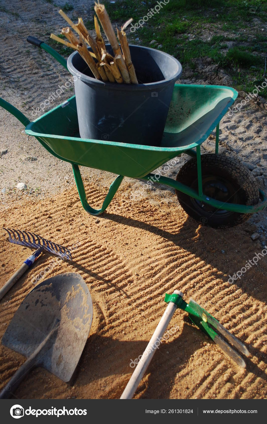 Different Tools Agriculture Wheelbarrow Shovel Rake Stock Photo by ...