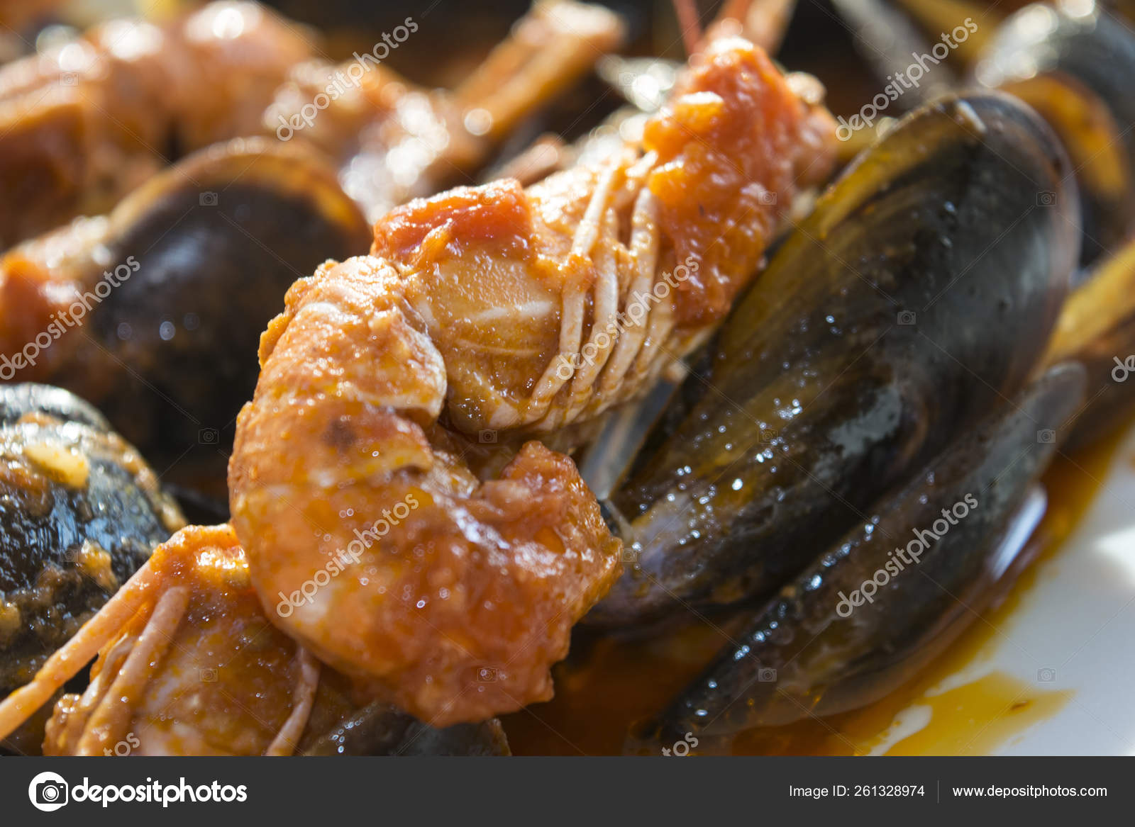 Prawn Mussel Seafood Soup Dressed Tomato Sauce Stock Photo by ...