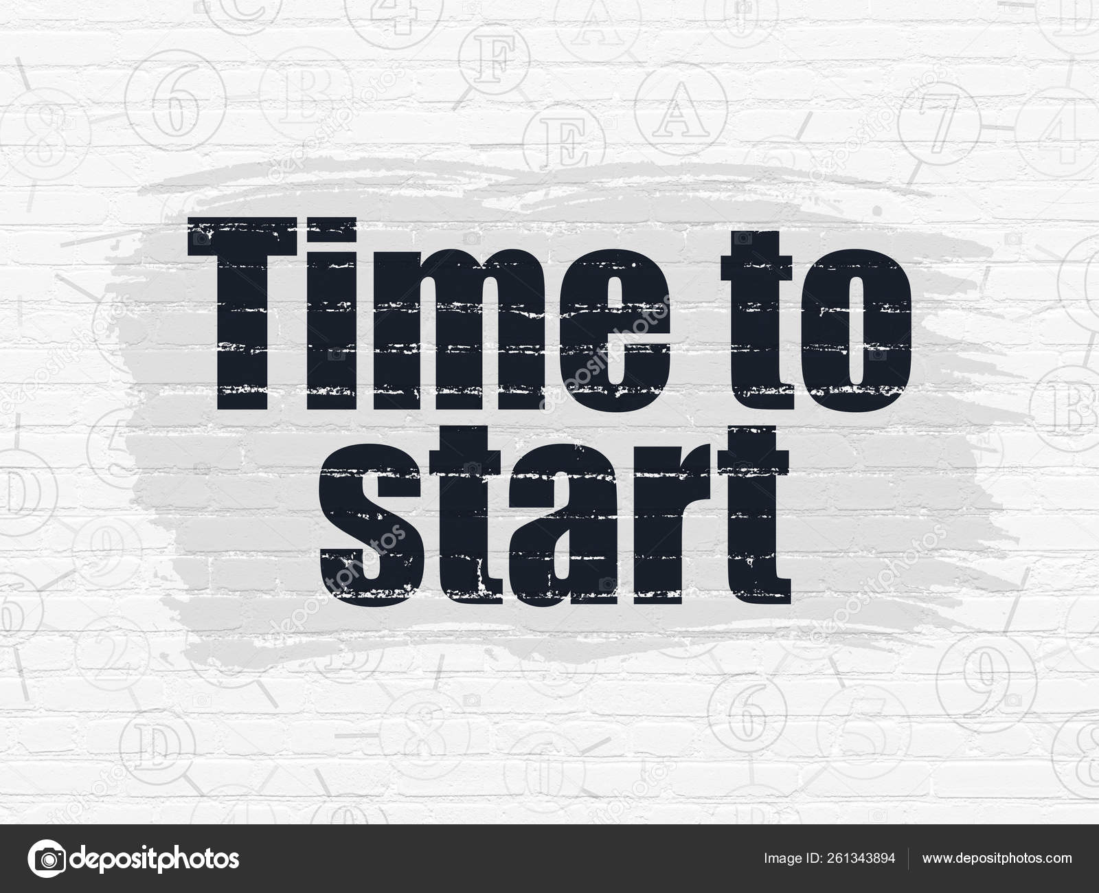 Time Concept Painted Black Text Time Start White Brick Wall Stock Photo by ©YAYImages 261343894