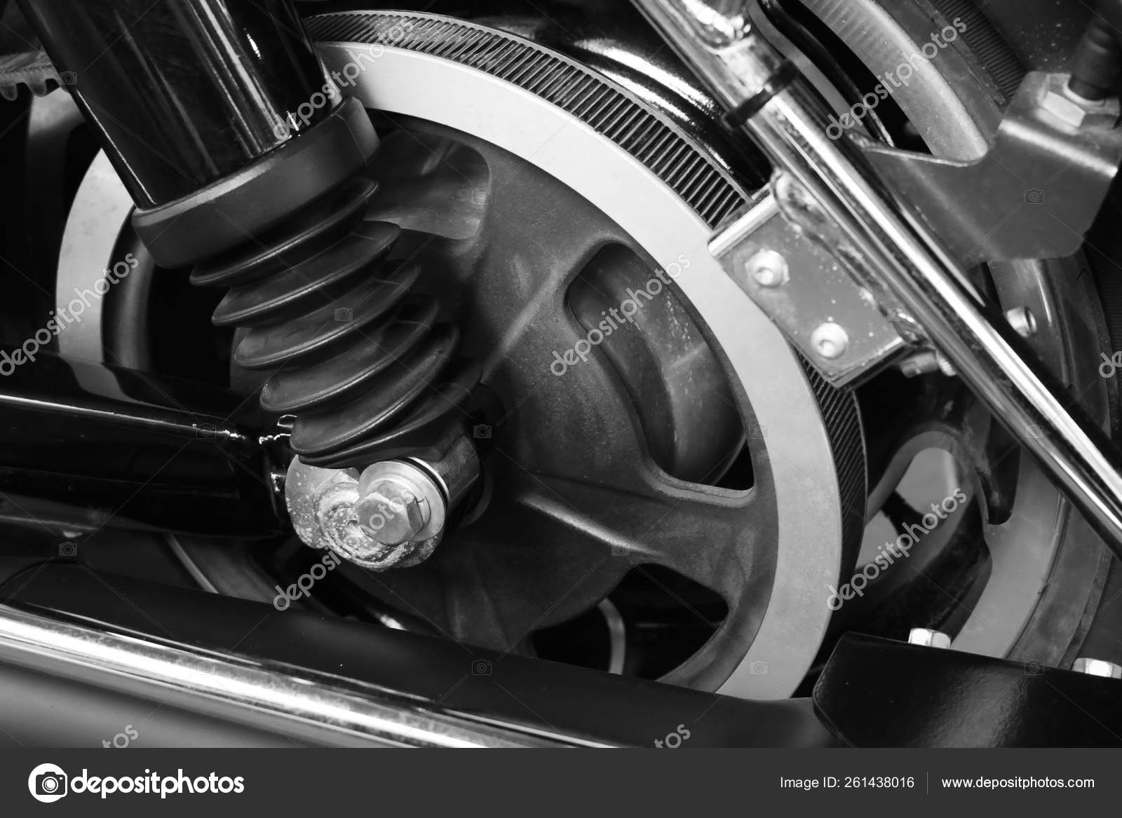 Close Belt Drive Wheel Motorcycle Black White Style Stock Photo by ...