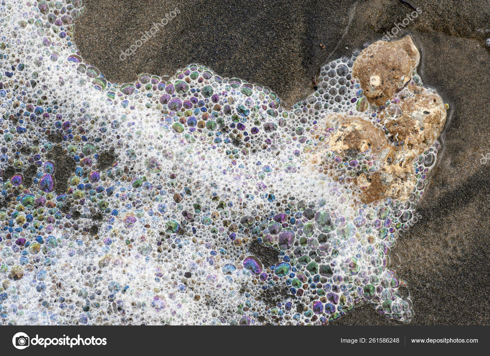 Colorful Foam Bubbles Induced Pollution Sea Water Beach Stock Photo by ...