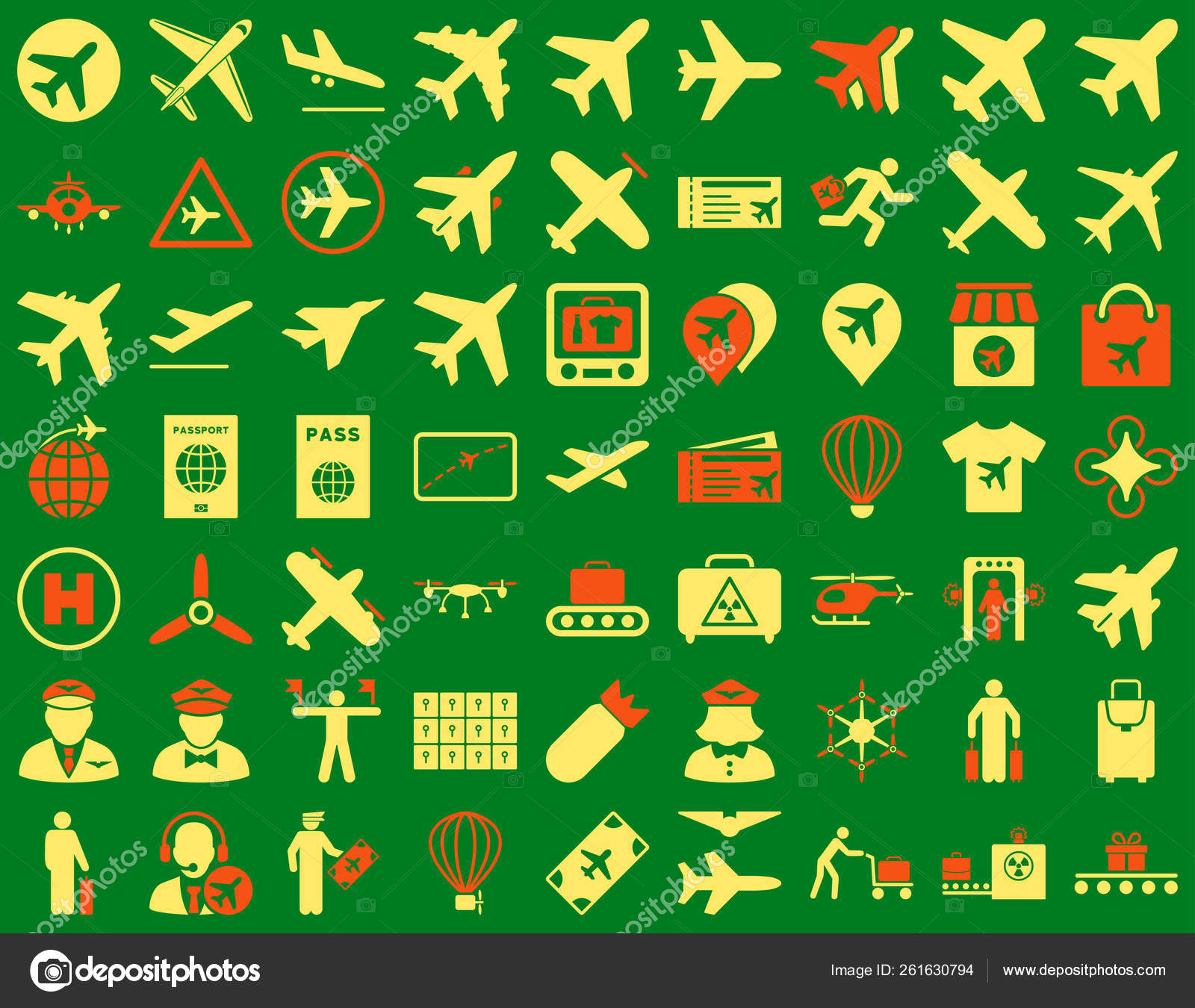 Aviation Icon Set Flat Bicolor Icons Use Orange Yellow Colors Stock ...