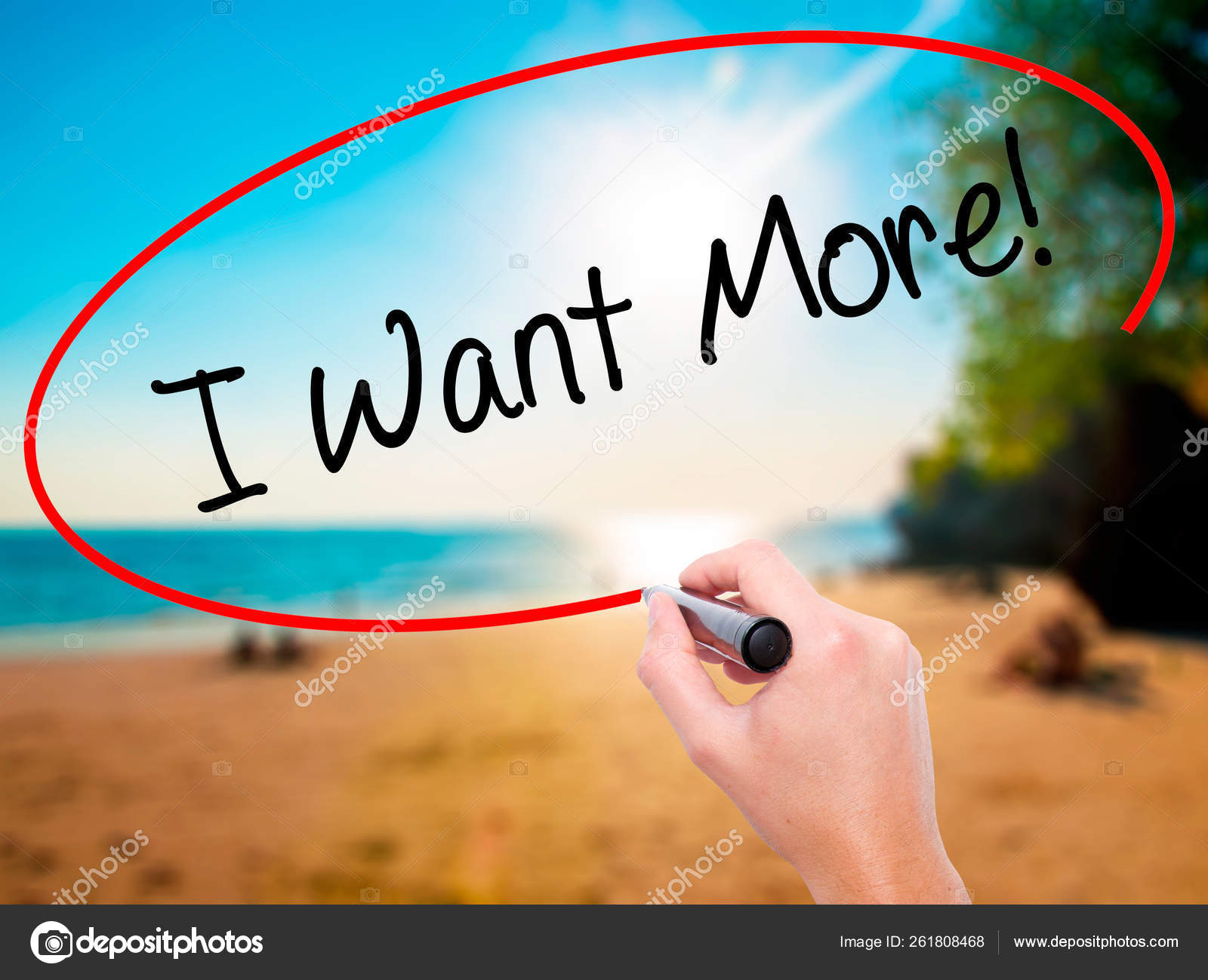 Man Hand Writing Want More Black Marker Visual Screen Isolated — Stock ...