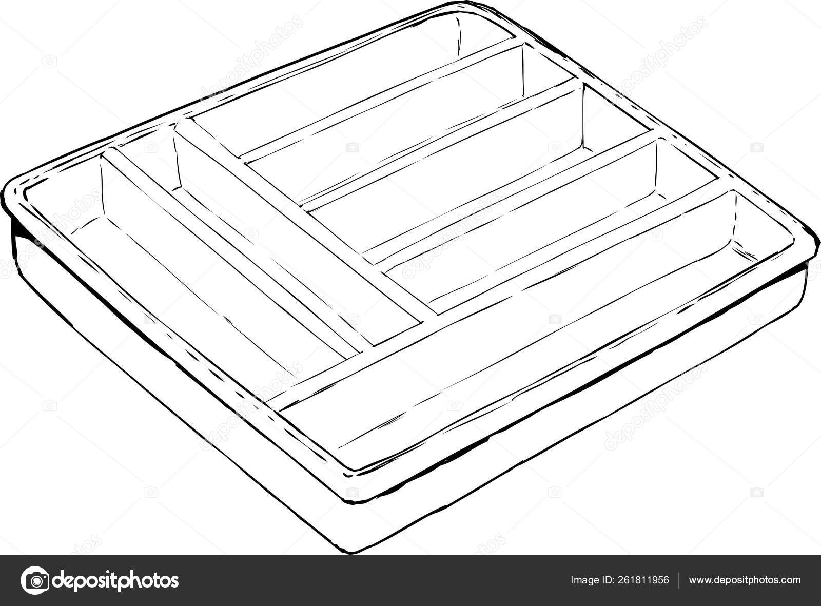 Outline Drawing Empty Isolated Rectangular Cutlery Tray Used Storing ...