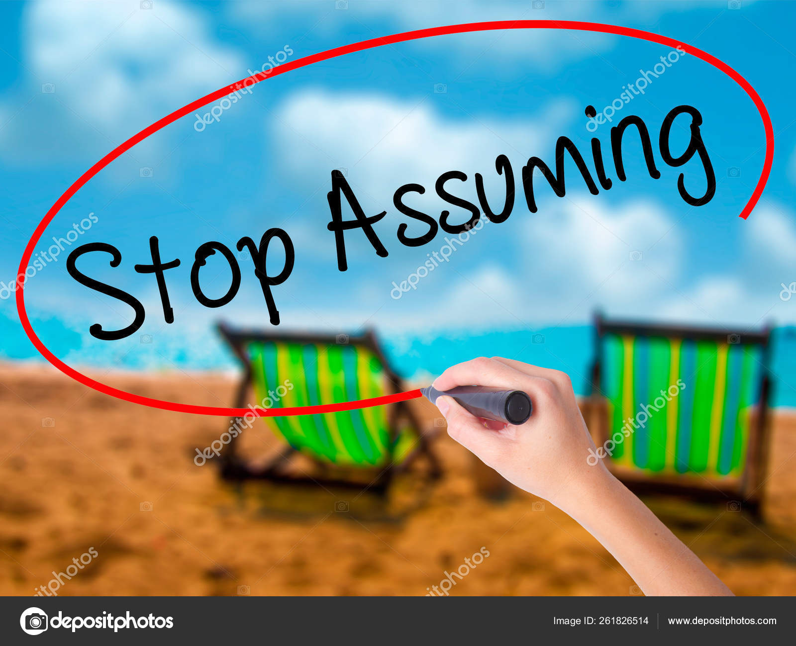 Man Hand Writing Stop Assuming Black Marker Visual Screen Isolated ...