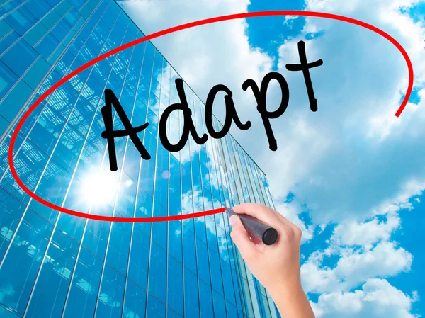 Man Hand Writing Adapt Black Marker Visual Screen Isolated Background ...