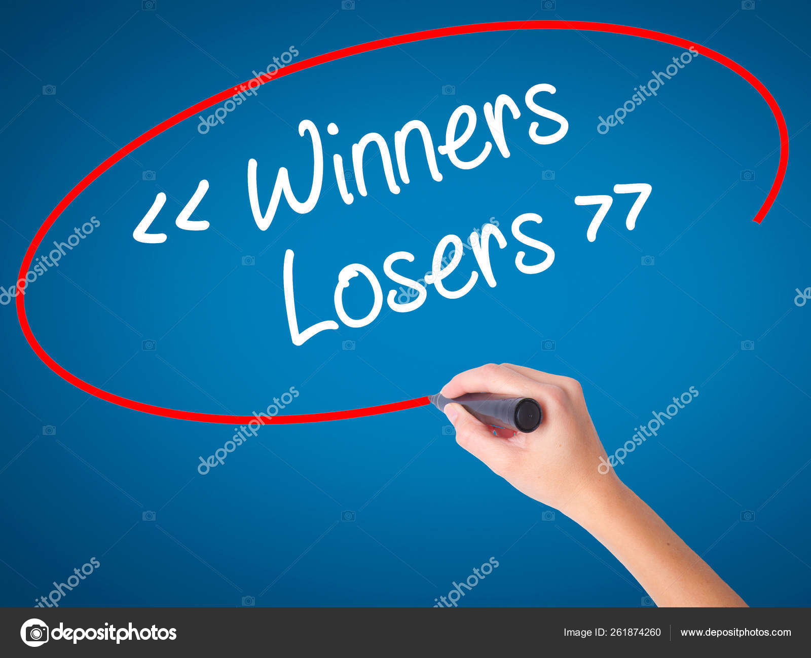 Man Hand Writing Winners Losers Black Marker Visual Screen Isolated ...