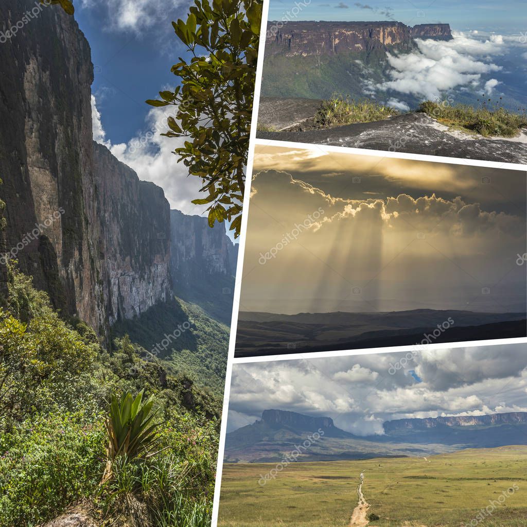 Collage de Mesa monta a Roraima con nubes, Venezuela, Am rica Latina ...