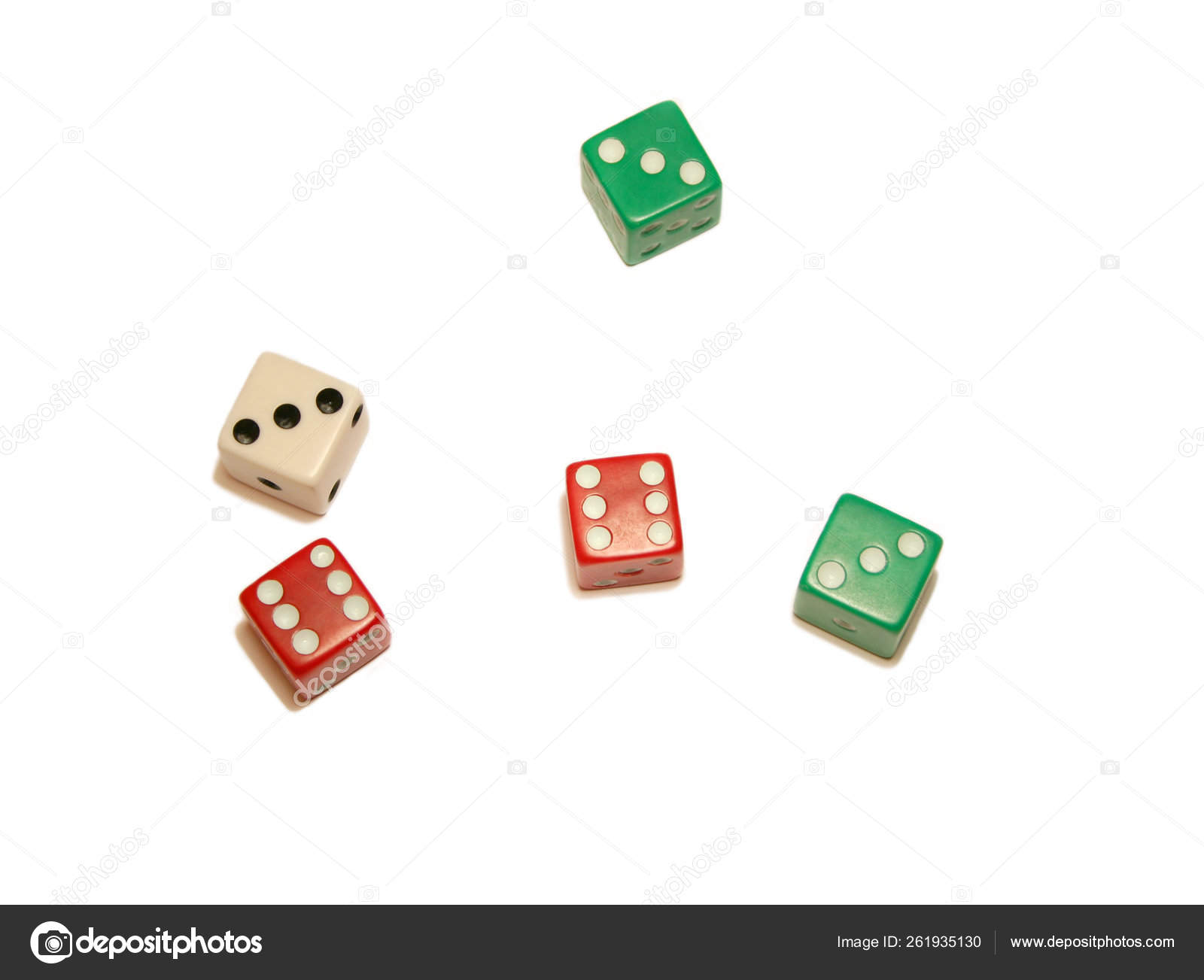 Five Coloured Dies Showing Full House Isolated White Background Stock ...
