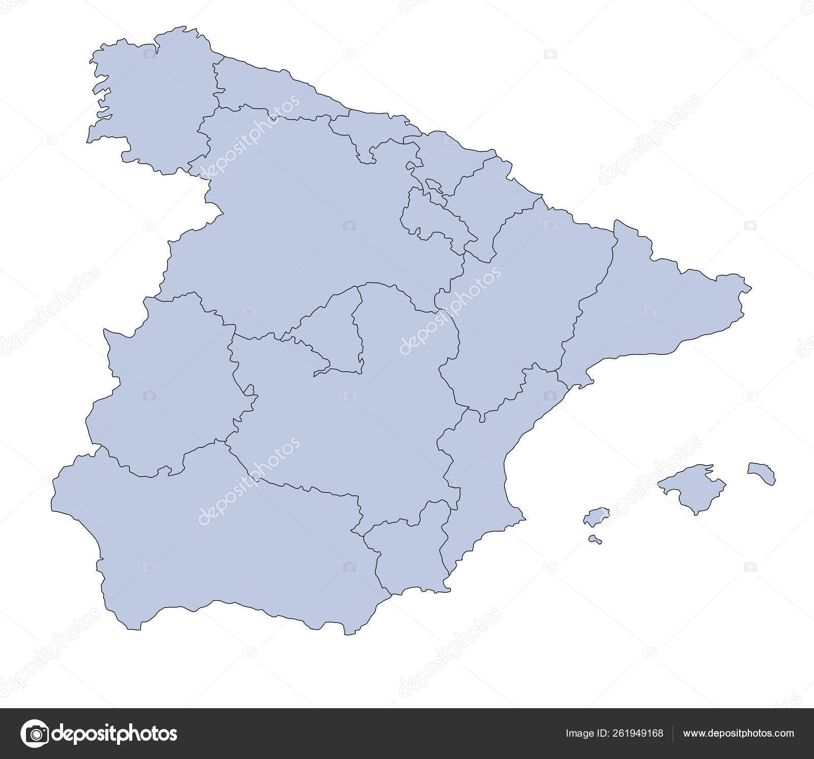Map Spain Blue Tone Showing Different Provinces All Isolated White ...