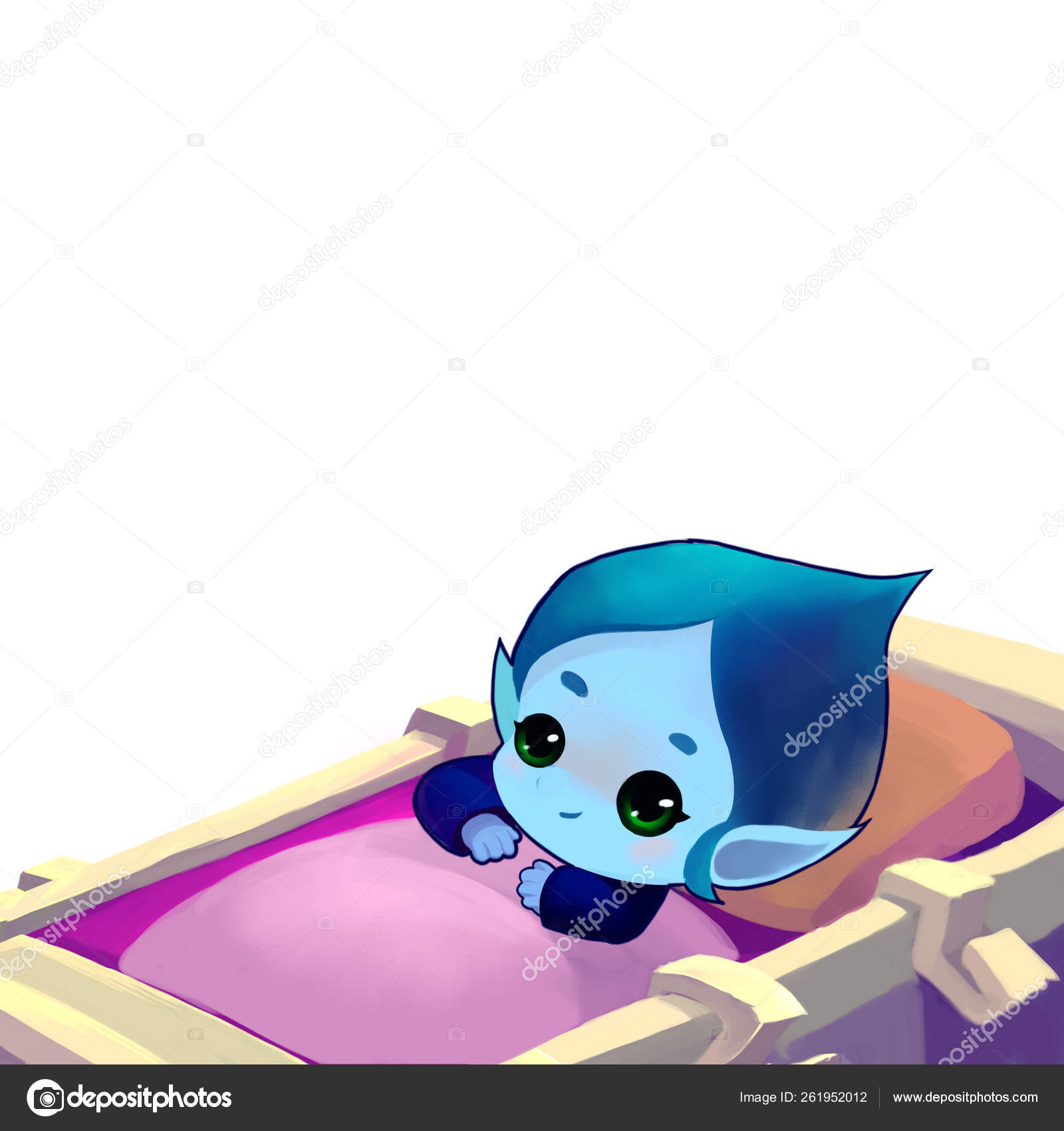 Illustration Snow Princess Sleep Bed Fantastic Cartoon Style Character ...