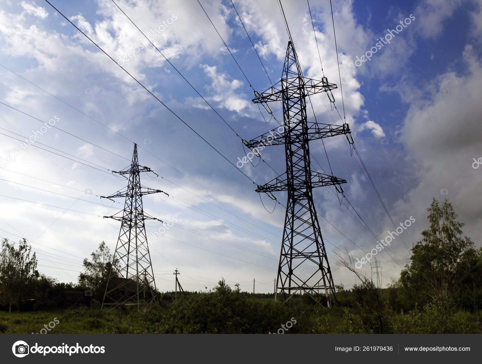 Transmission Tower Blue Sky Background Stock Photo by ©YAYImages 261979436
