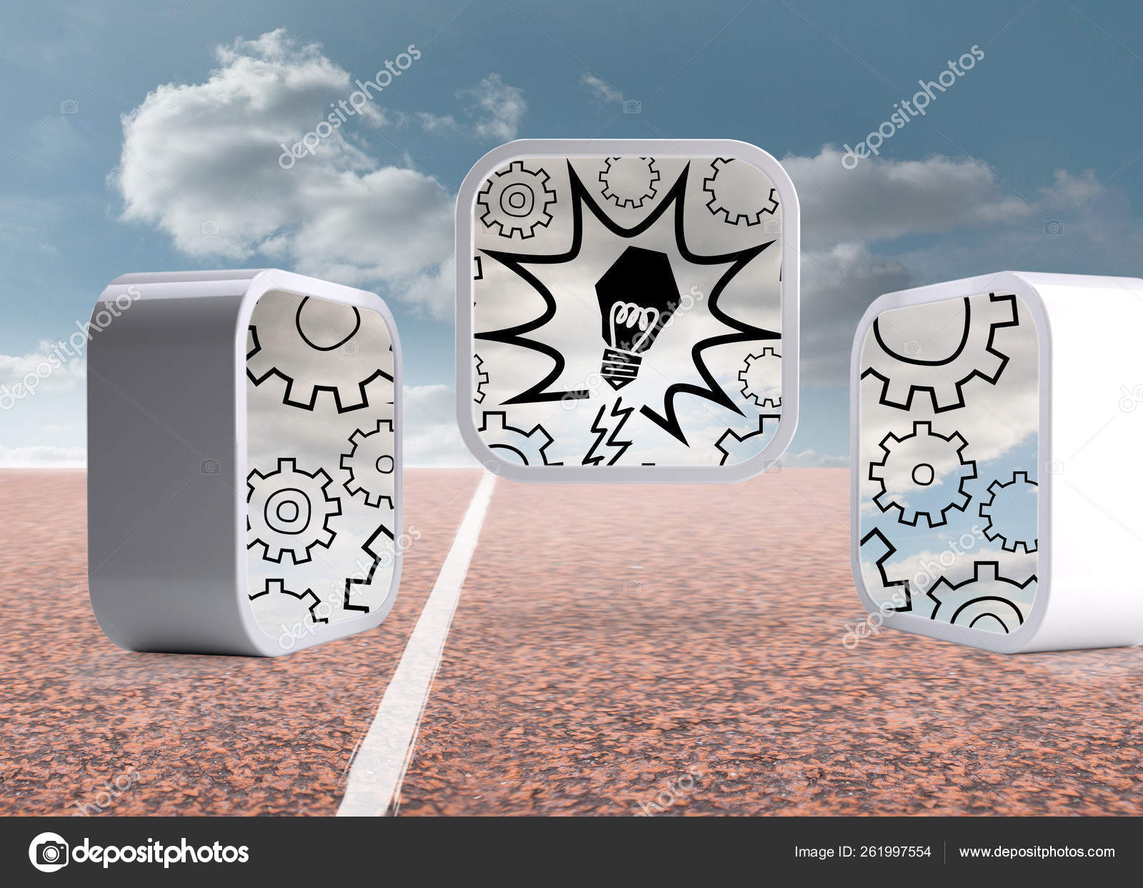 Light Bulb Cogs Abstract Screen Track Sky Background — Stock Photo ...