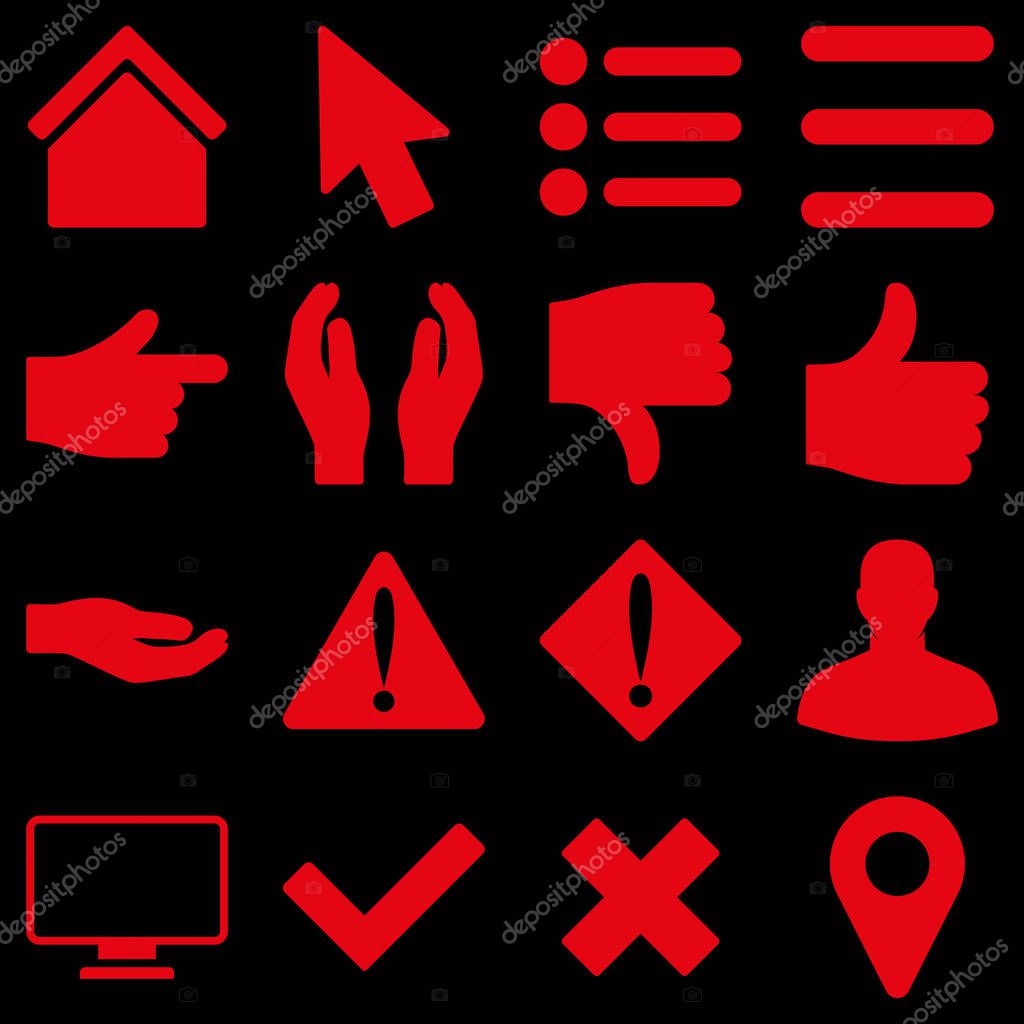 Gestos básicos y signos de iconos de trama. Estos símbolos simples usan ...