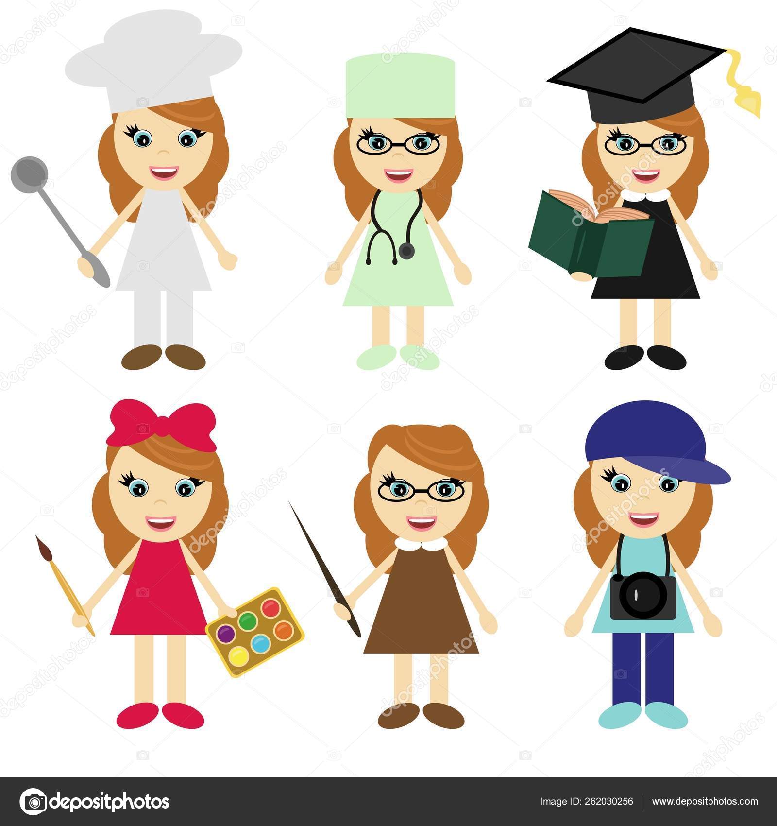 Six Girls Different Professions White Background Stock Photo by ...