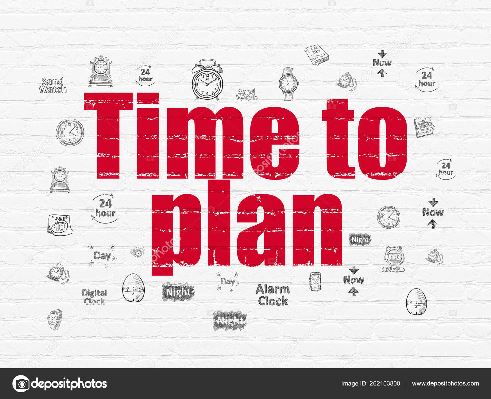 Time Concept Painted Red Text Time Plan White Brick Wall — Stock Photo ...