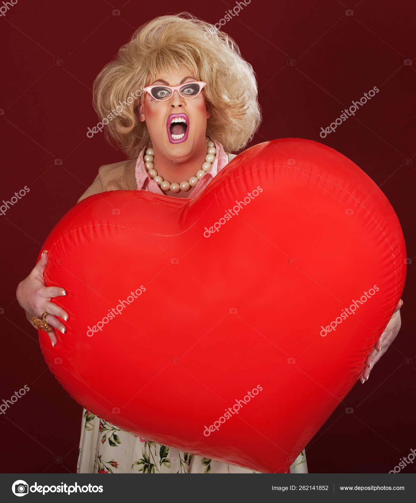 Screaming Drag Queen Huge Red Heart Shaped Balloon Stock Photo by ...