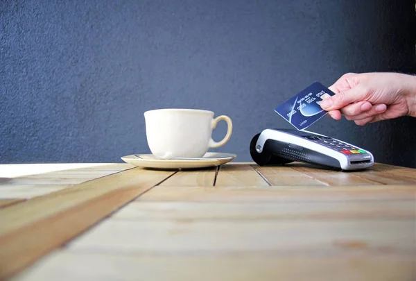 Contactless Payment Card Pdq Background Copy Space Hand Holding Credit ...