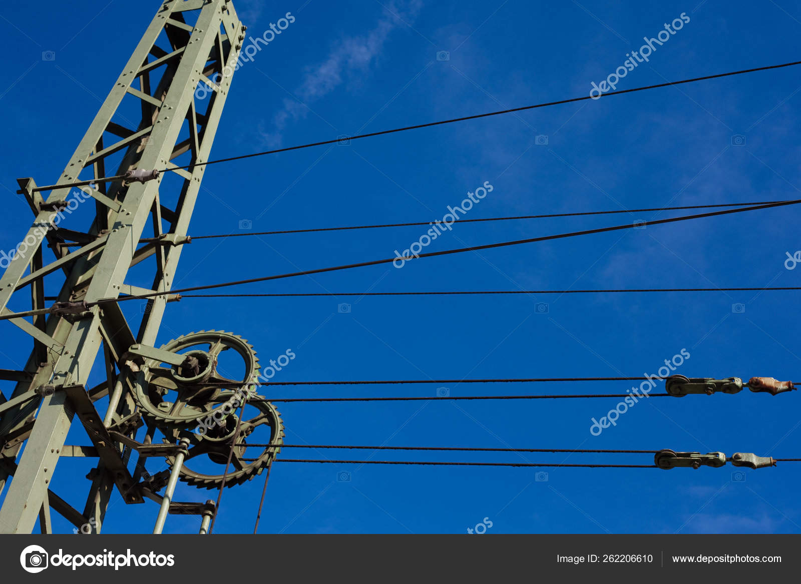 Overhead Contact Wires Electrified Railway Tracks Kept Tension Stock ...